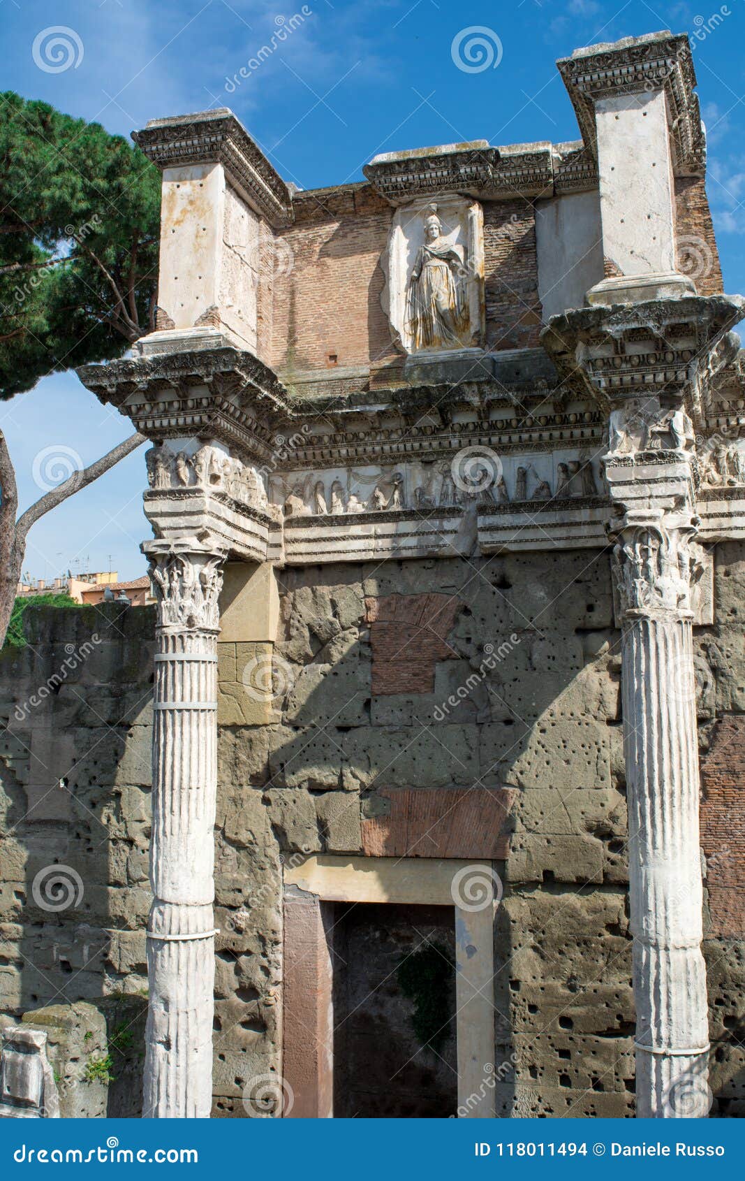 Vertical View of the Forum of Nerva on Blue Sky Background Stock Photo ...