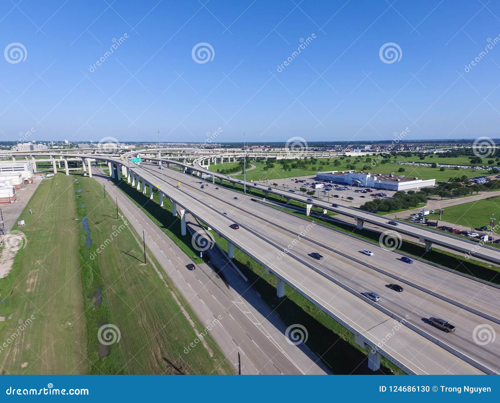 Vertical View Katy Freeway Interstate 10 with Clear Blue Sky Stock ...