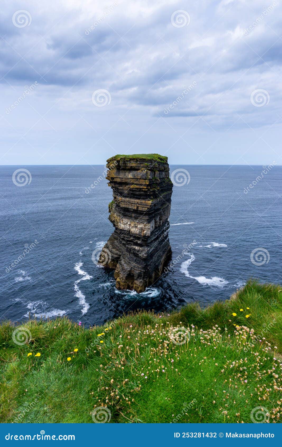 Vertical View of the Landmark Sea Stack Downpatrick Head in County Mayo ...
