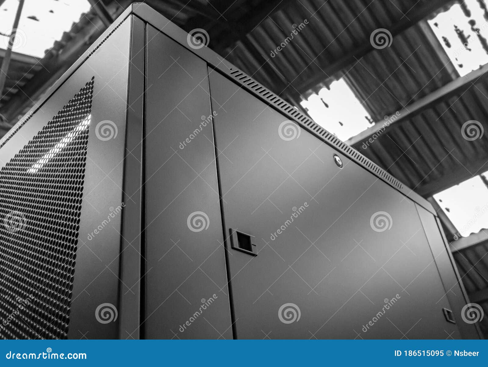 Vertical View of a Large Server Cabinet Seen within a Production ...
