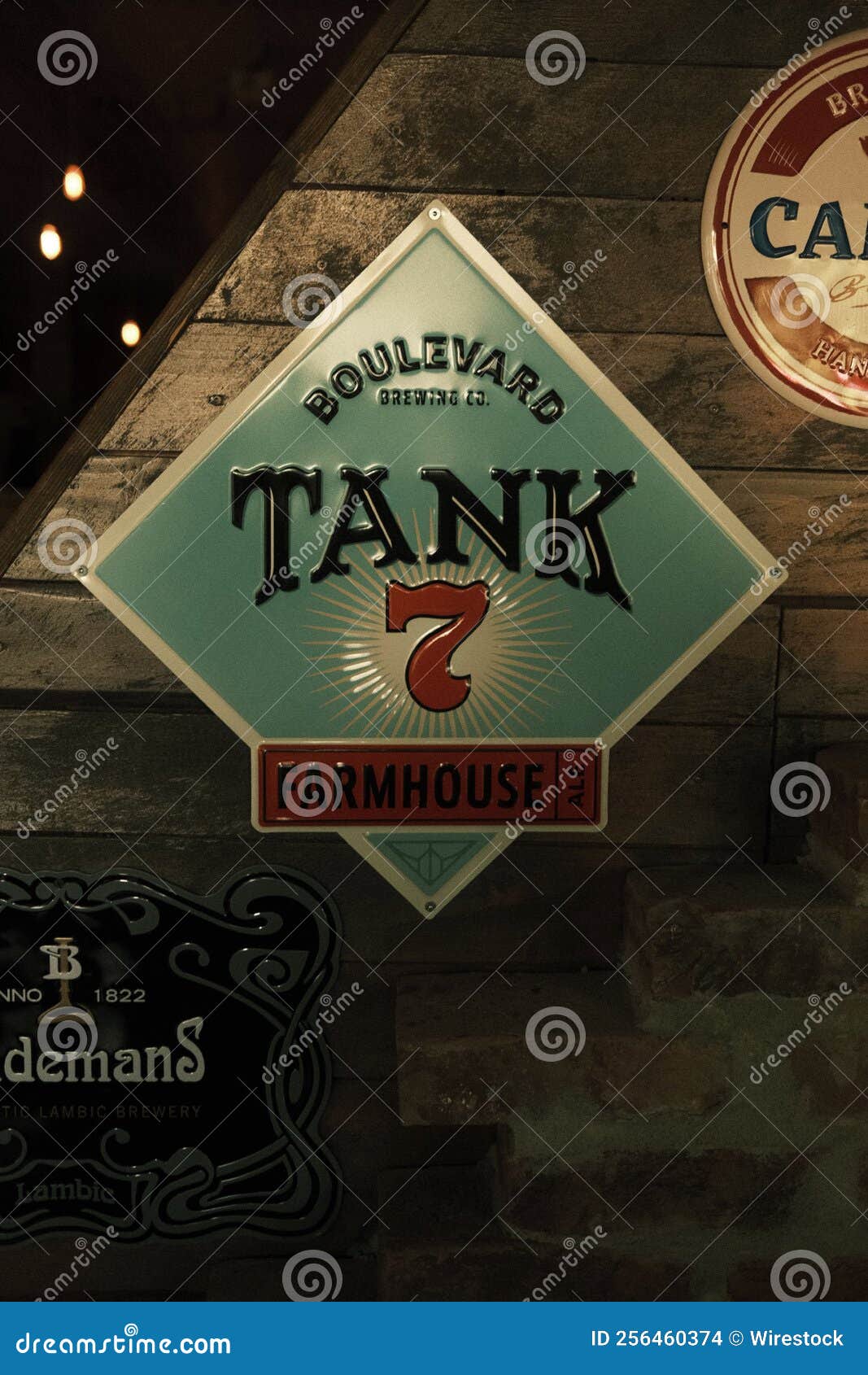 Vertical View of the Metallic Logo of Tank 7 on the Wooden Wall ...