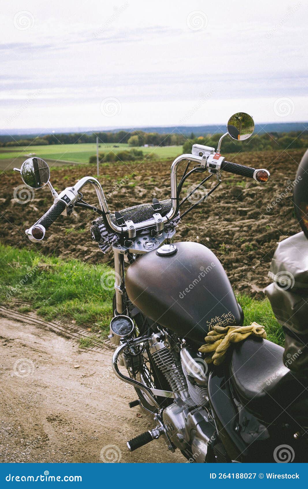 Vertical View of a Modern Motorcycle Parked in the Countryside on a ...