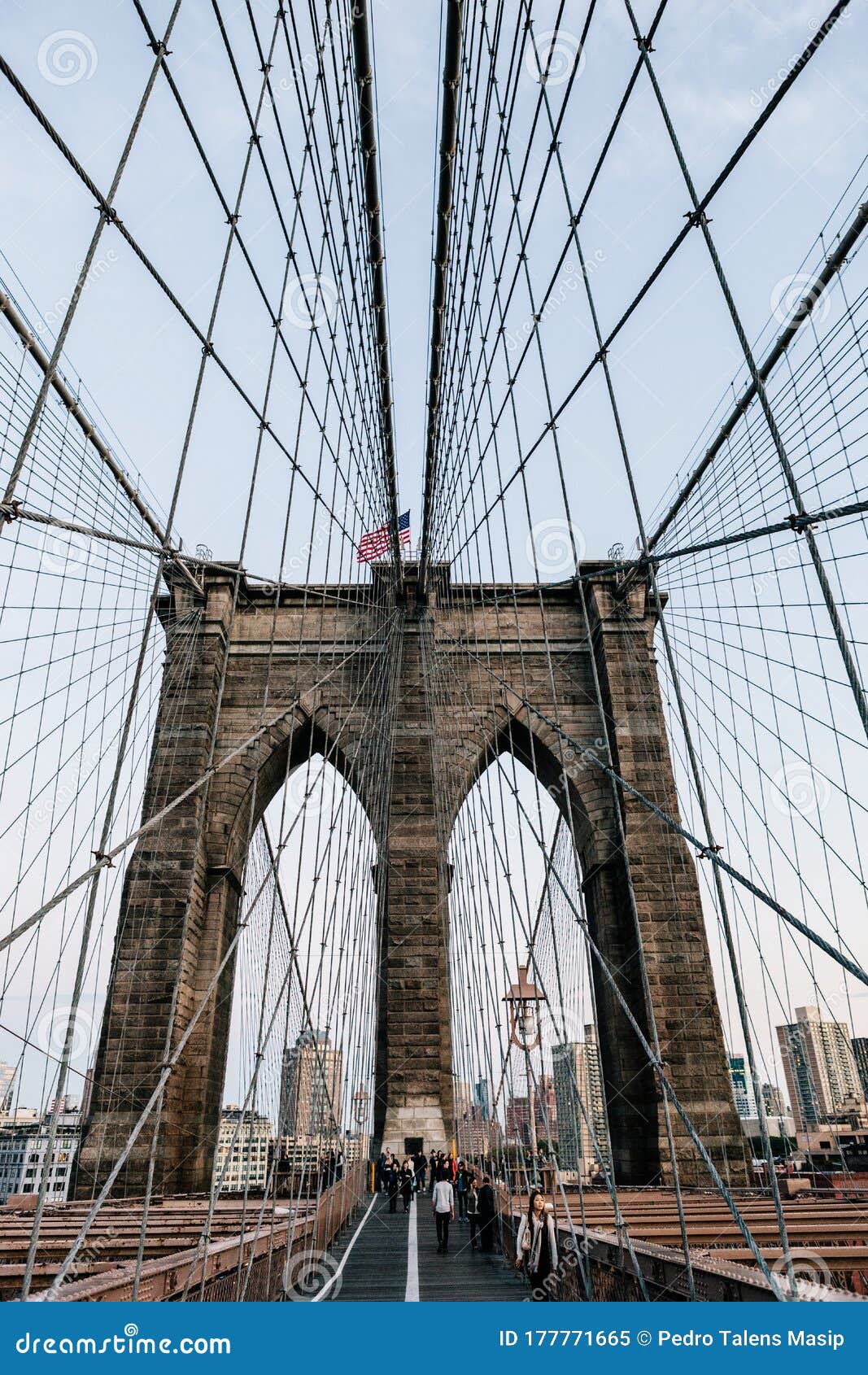 Vertical View of One of the Brooklyn Bridge Pillars from the Pedestrian ...