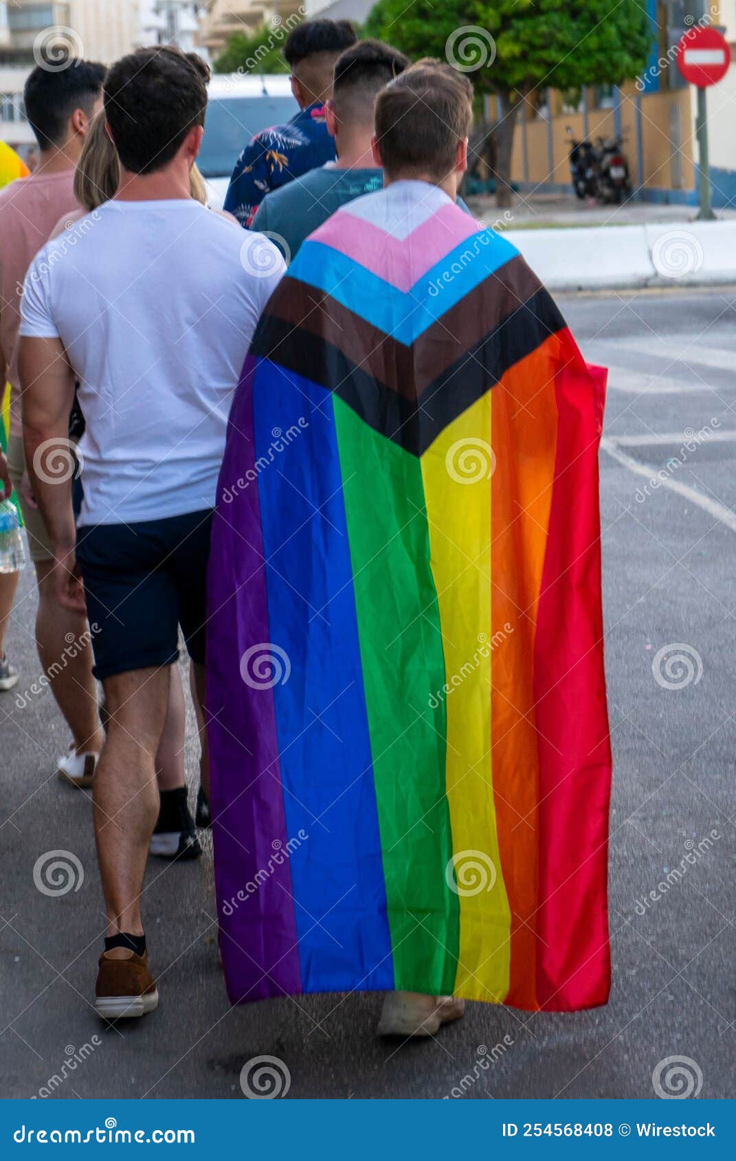 Vertical View of People Participating in the Gay Parade with Flags ...