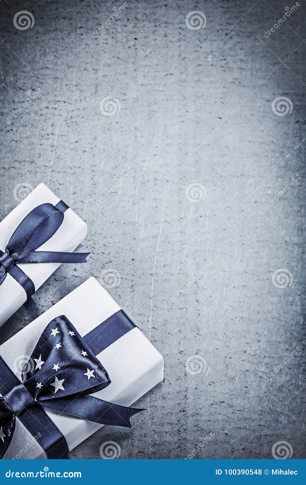 Vertical View of Present Boxes on Metallic Background Celebratio Stock ...