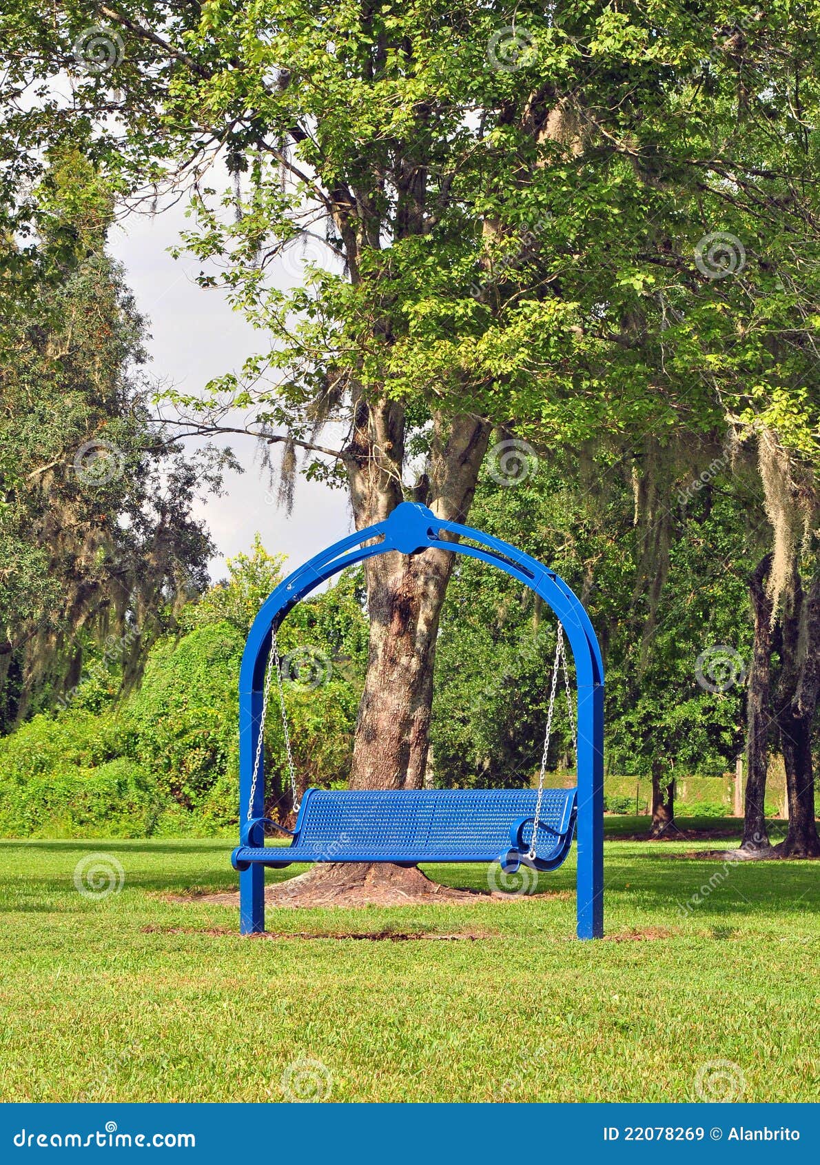 Vertical View of a Rocking Bench Painted Blue. Stock Image - Image of ...