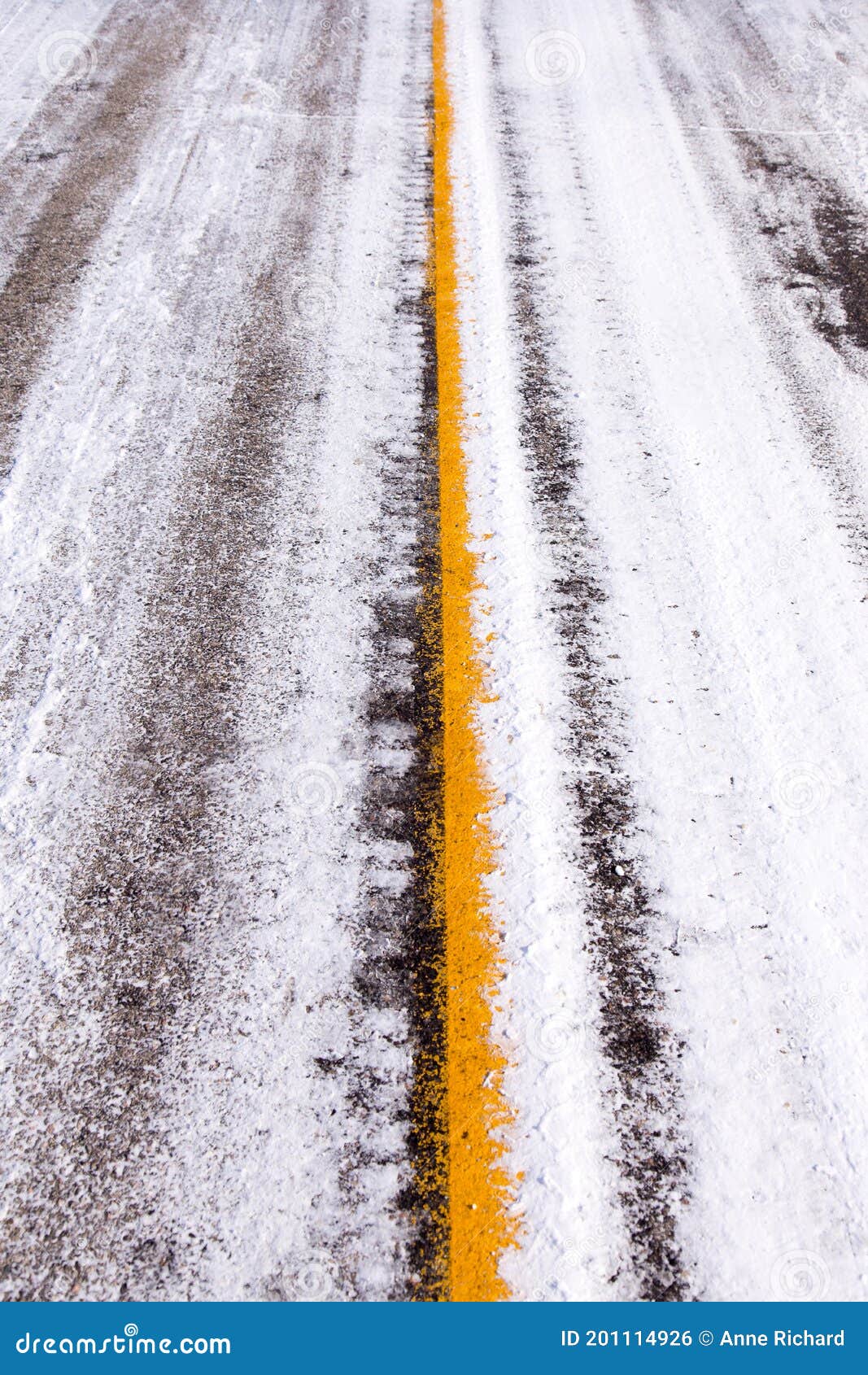 Vertical View of Single Solid Yellow Line in the Middle of a Road ...