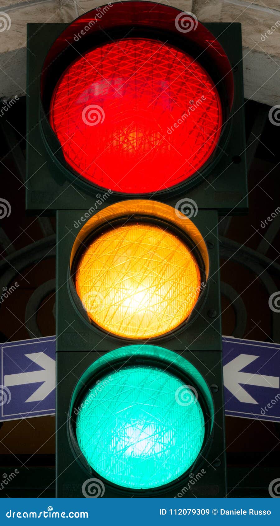 Vertical View of a Traffic Light with All the Lights on. Bari, S Stock ...