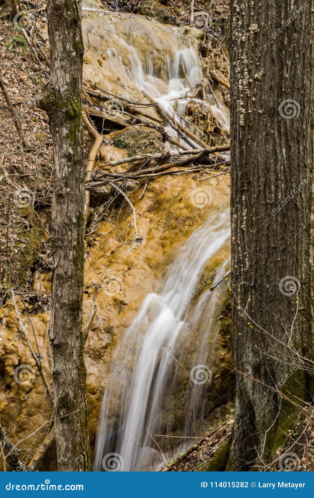 Vertical View Travertine Cascading Waterfalls Stock Photo - Image of ...