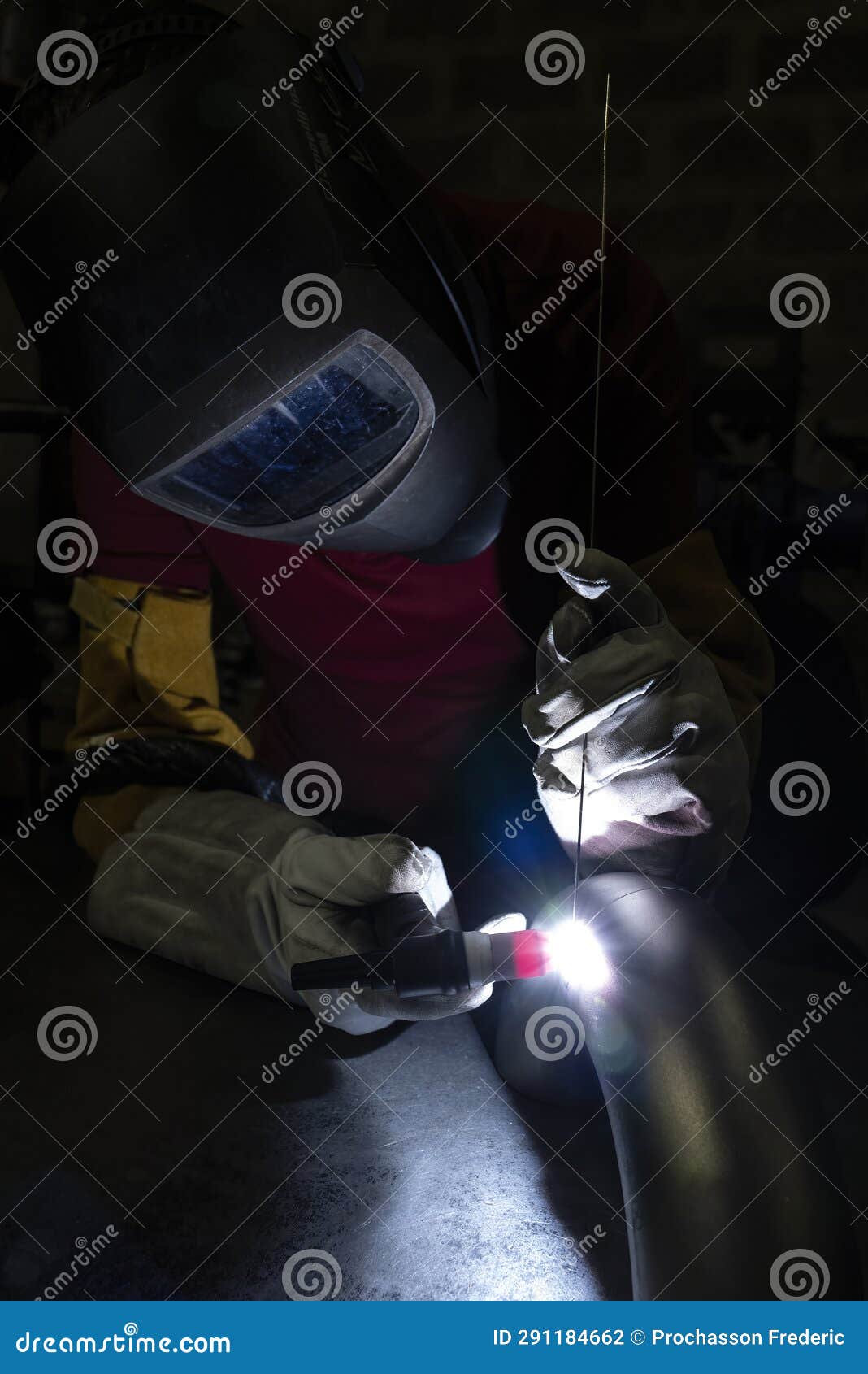 Vertical View of Welder in Action Stock Photo - Image of boilermaking ...