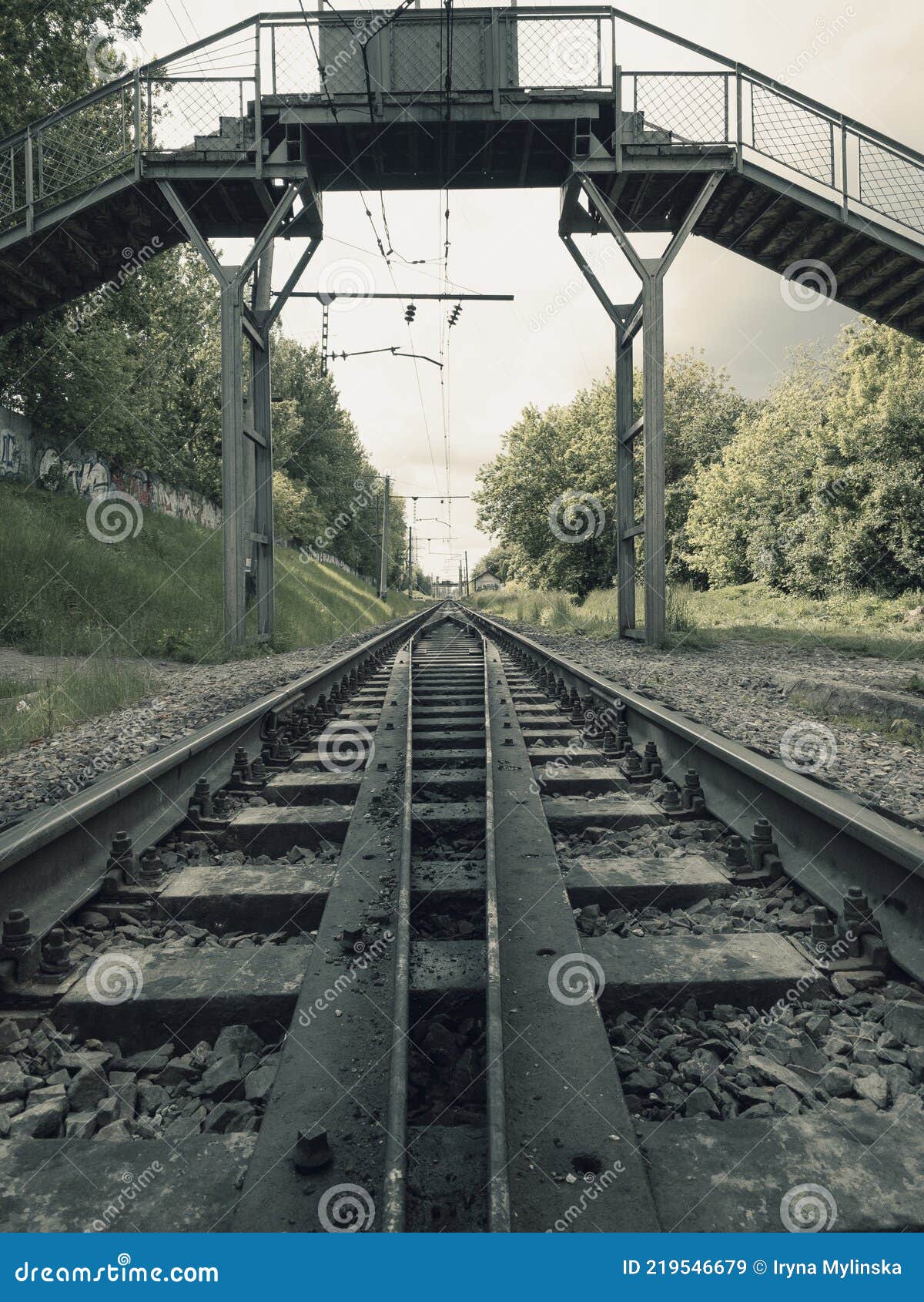 Vertical Vintage Image of Old Railroad or Railway Track. Selective ...