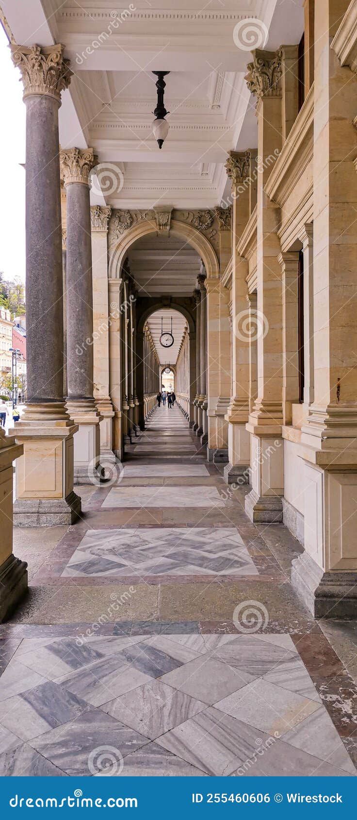 Vertical of a Walkway with Colonial Columns. Stock Photo - Image of ...
