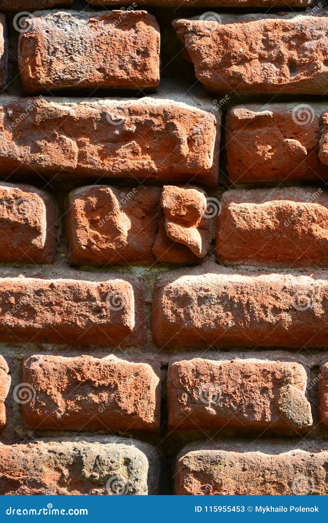 Vertical Wall Texture of Several Rows of Very Old Brickwork Made of Red ...