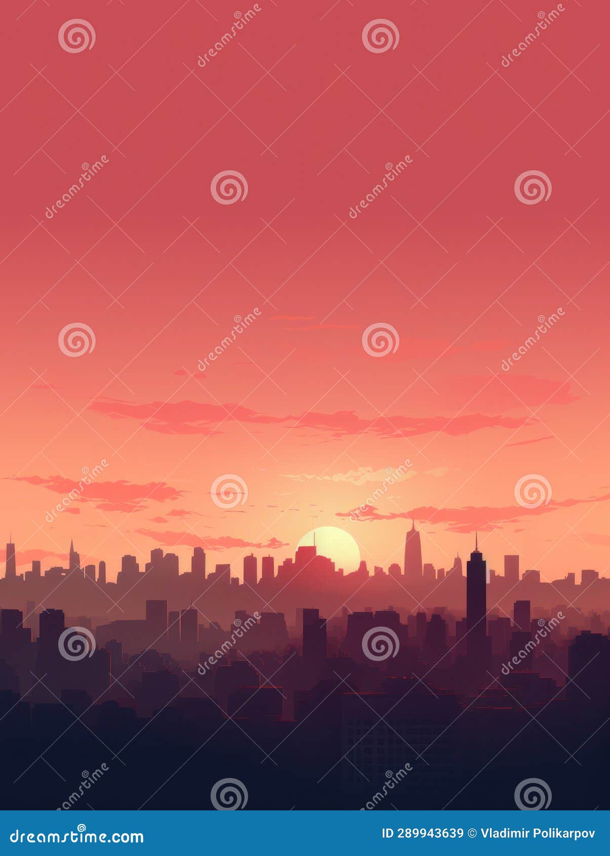Vertical Wallpaper. City Skyline at Sunset Stock Illustration ...