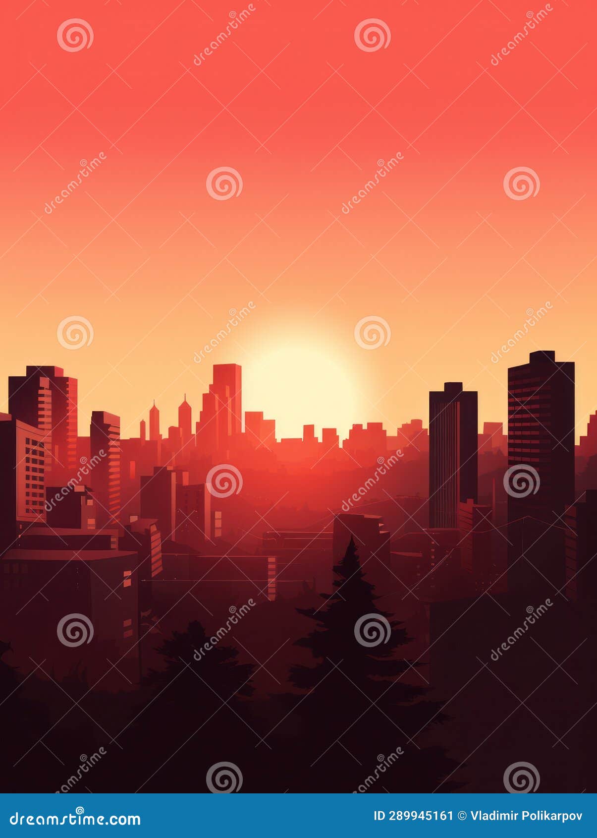 Vertical Wallpaper. City Skyline at Sunset Stock Illustration ...