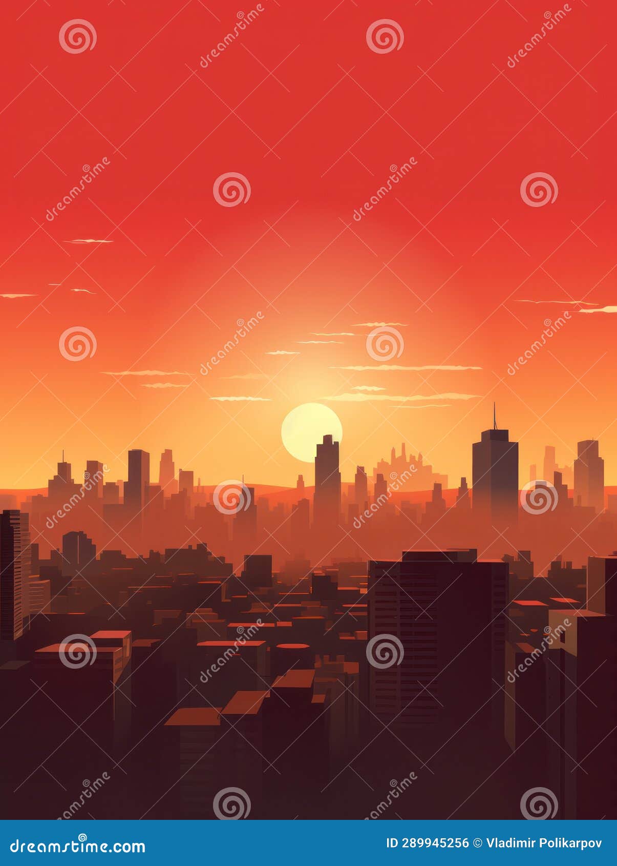 Vertical Wallpaper. City Skyline at Sunset Stock Illustration ...