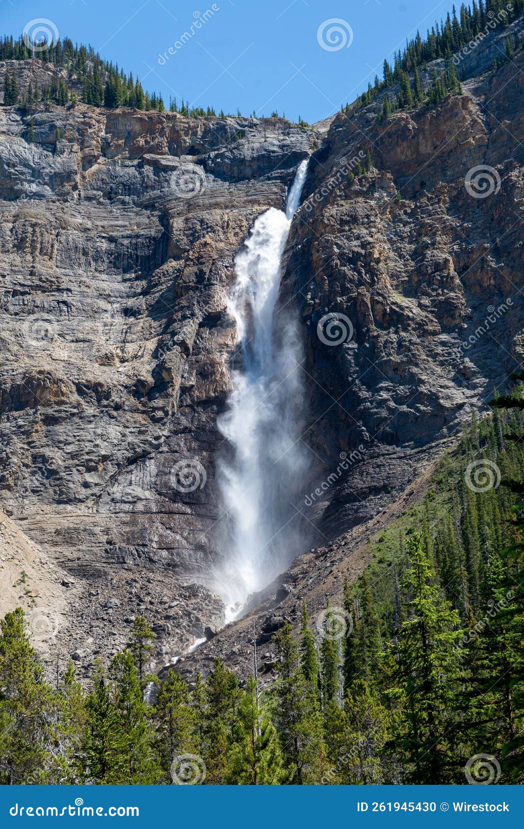 Vertical of a Waterfall Flowing Down the Rocks in Yoho National Park ...
