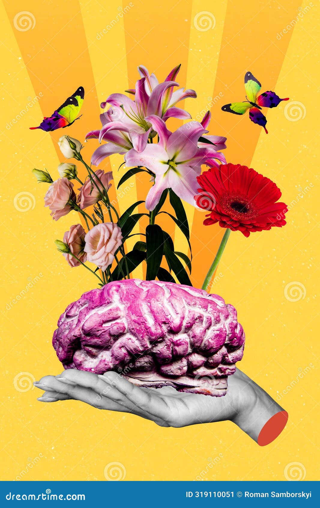 Vertical Weird Creative Collage Illustration Of Absurd Human Brains ... Vertical Weird Creative Collage Illustration Of Absurd Human Brains ...