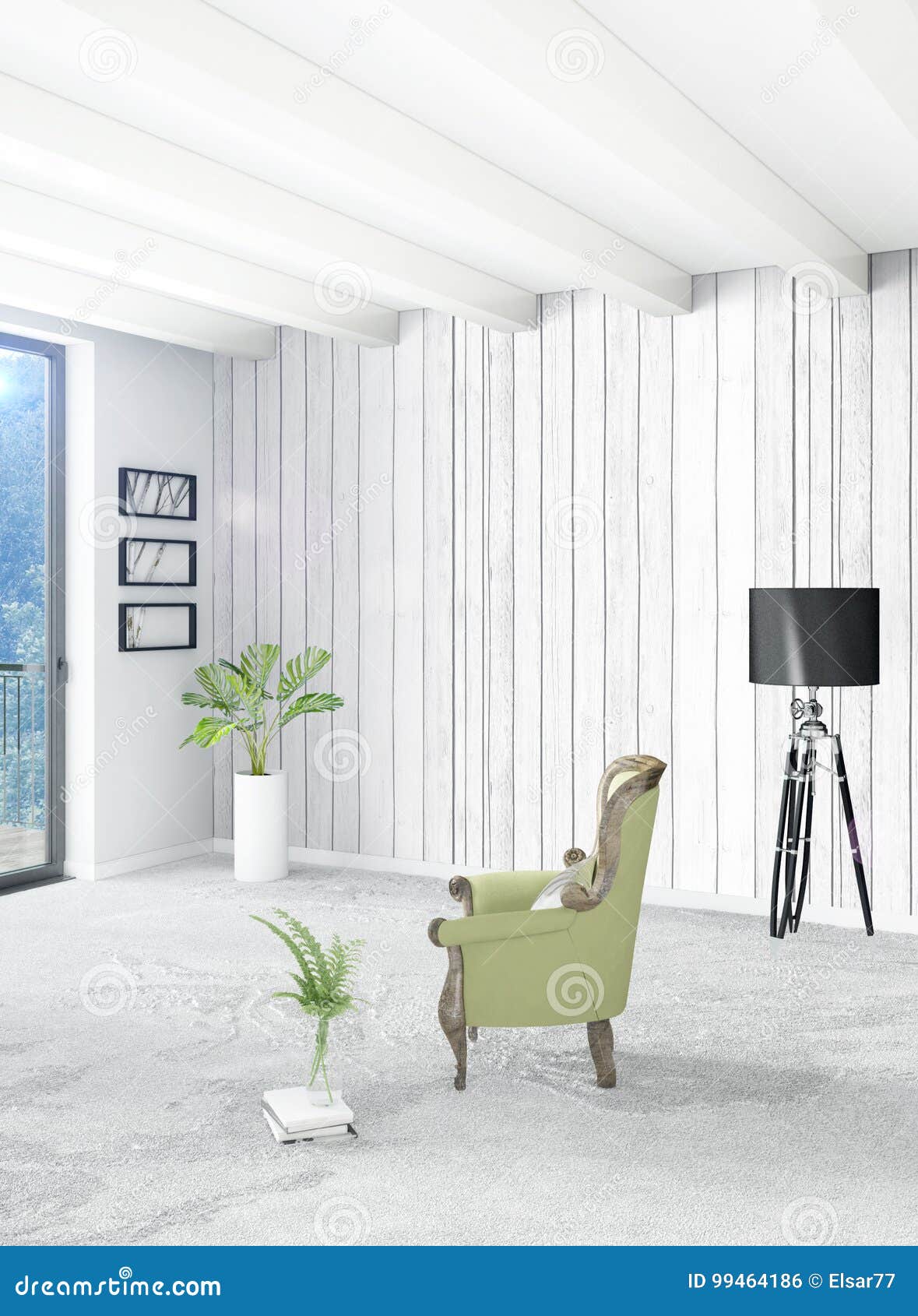 Vertical Bedroom Minimal or Loft Style Interior Design. 3D Rendering ...