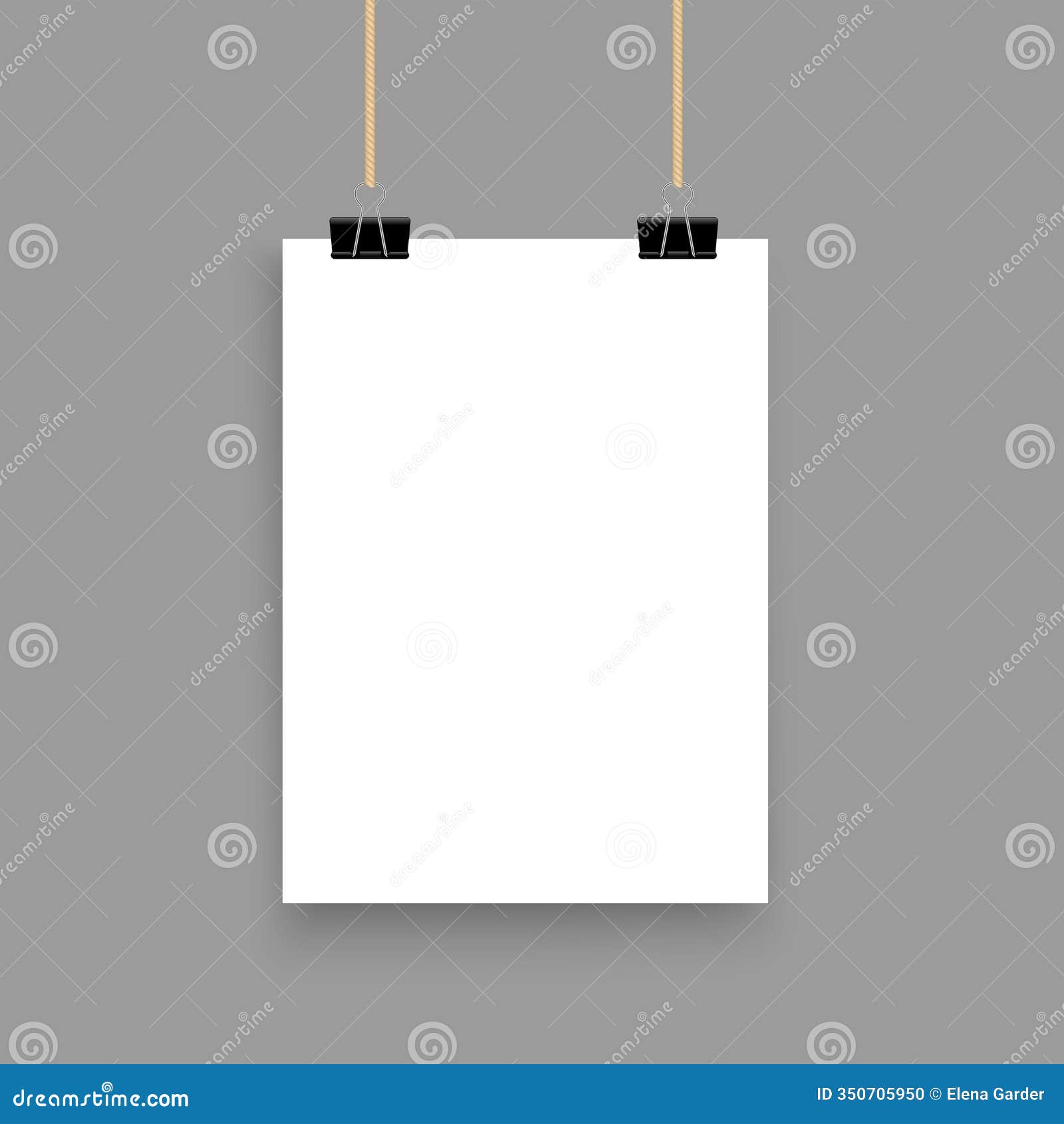 Vertical White Poster Hanging on Binder Clips. Vector Sheet of Paper ...