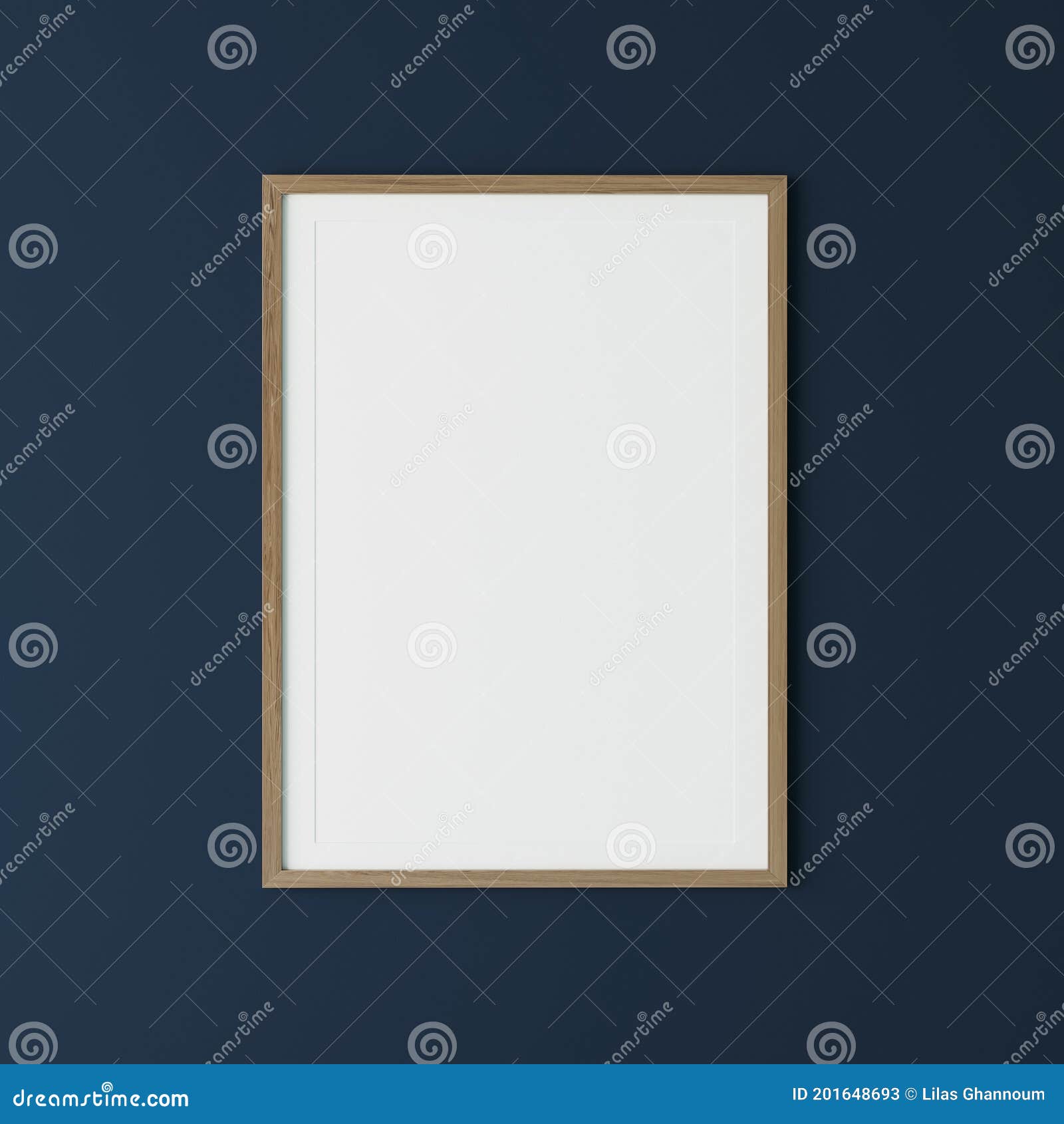 Vertical Wooden Frame on Dark Blue Wall, Poster Frame Mock Up Stock ...