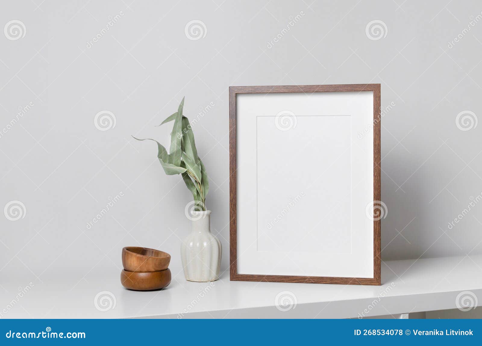 Vertical Wooden Frame Mockup in White Interior with Copy Space for ...