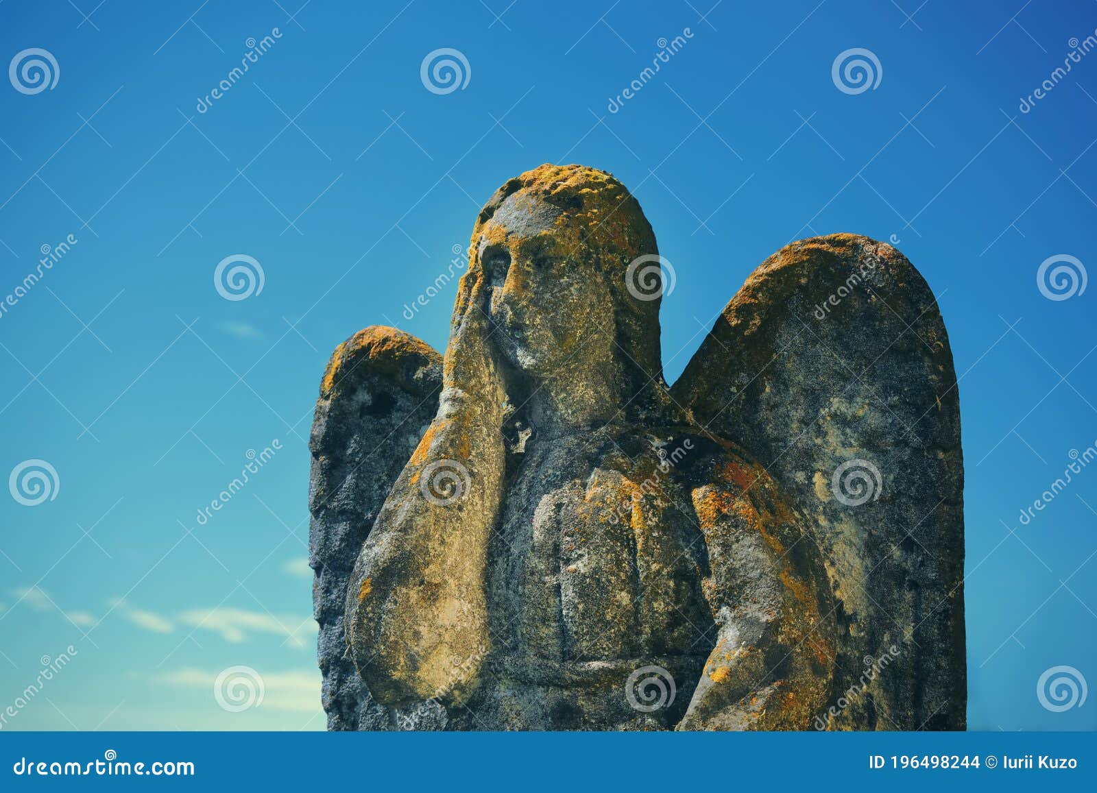 Very Ancient Stone Statue of Beautiful Angel in Moss Stock Photo ...