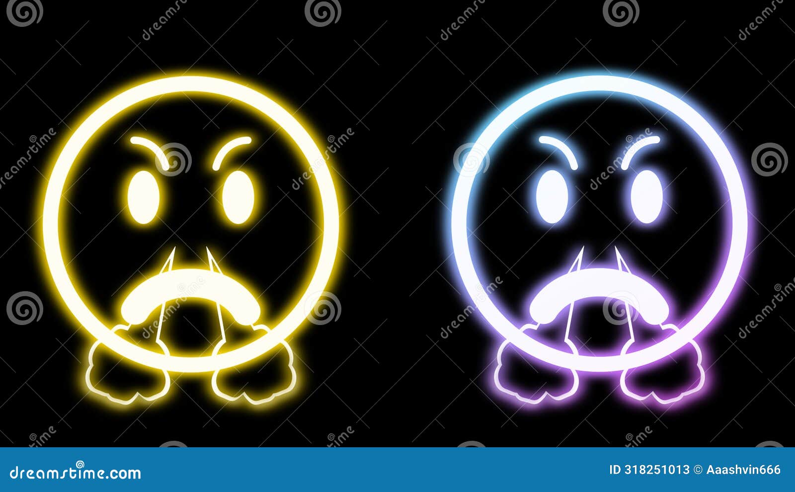Very Angry Moment Emoji Expression in Bright Neon Light Stock ...