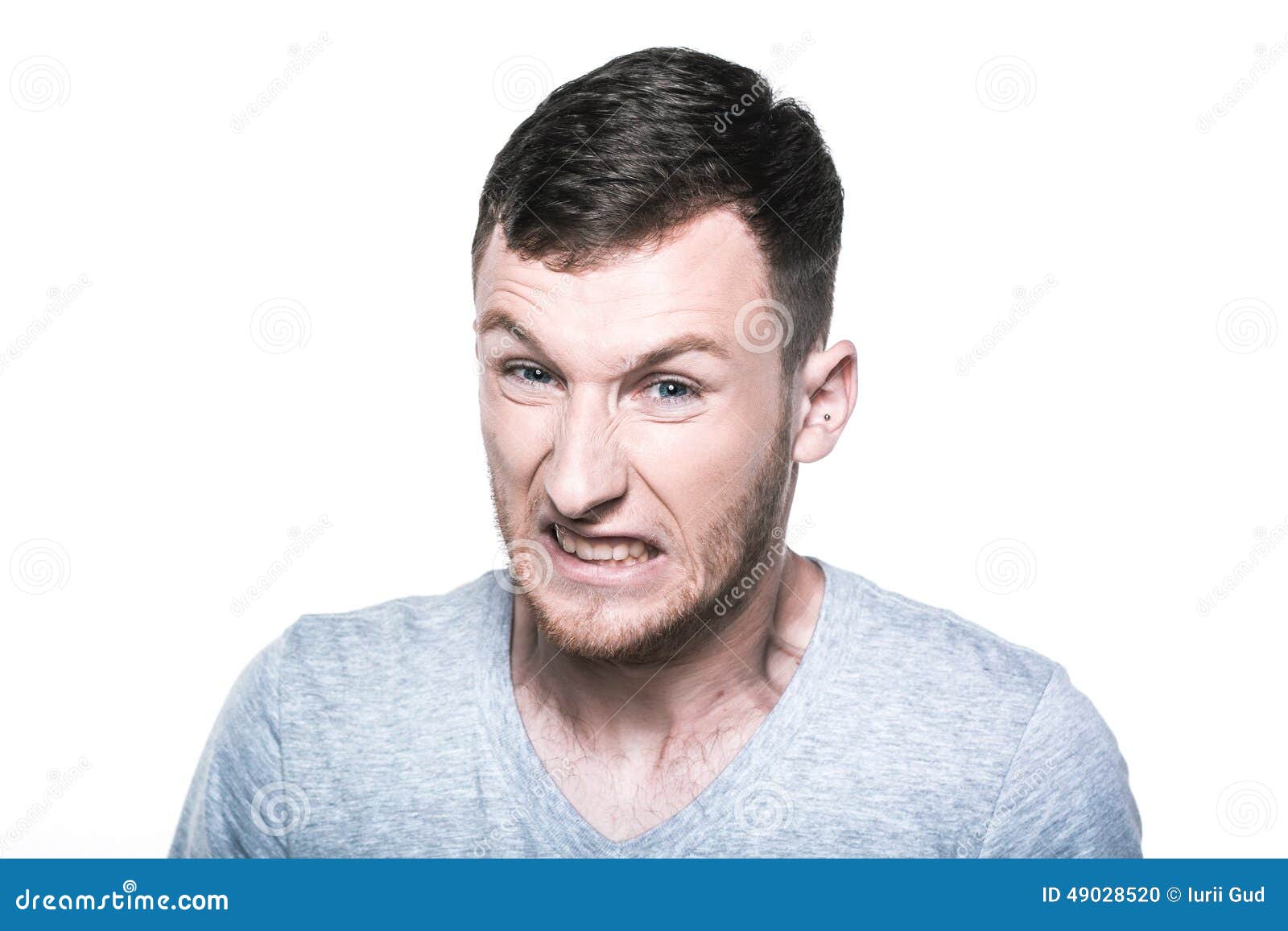 Very Angry Young Man on Whited Stock Photo - Image of expression, blue ...
