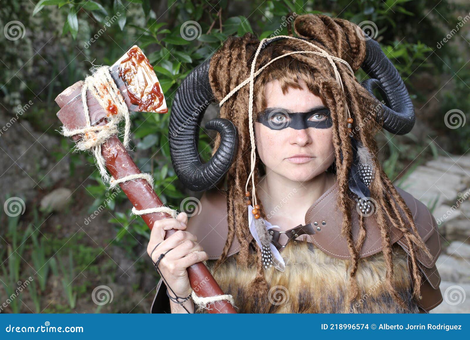 Very Attractive Female Viking Holding Axe Stock Photo - Image of ...