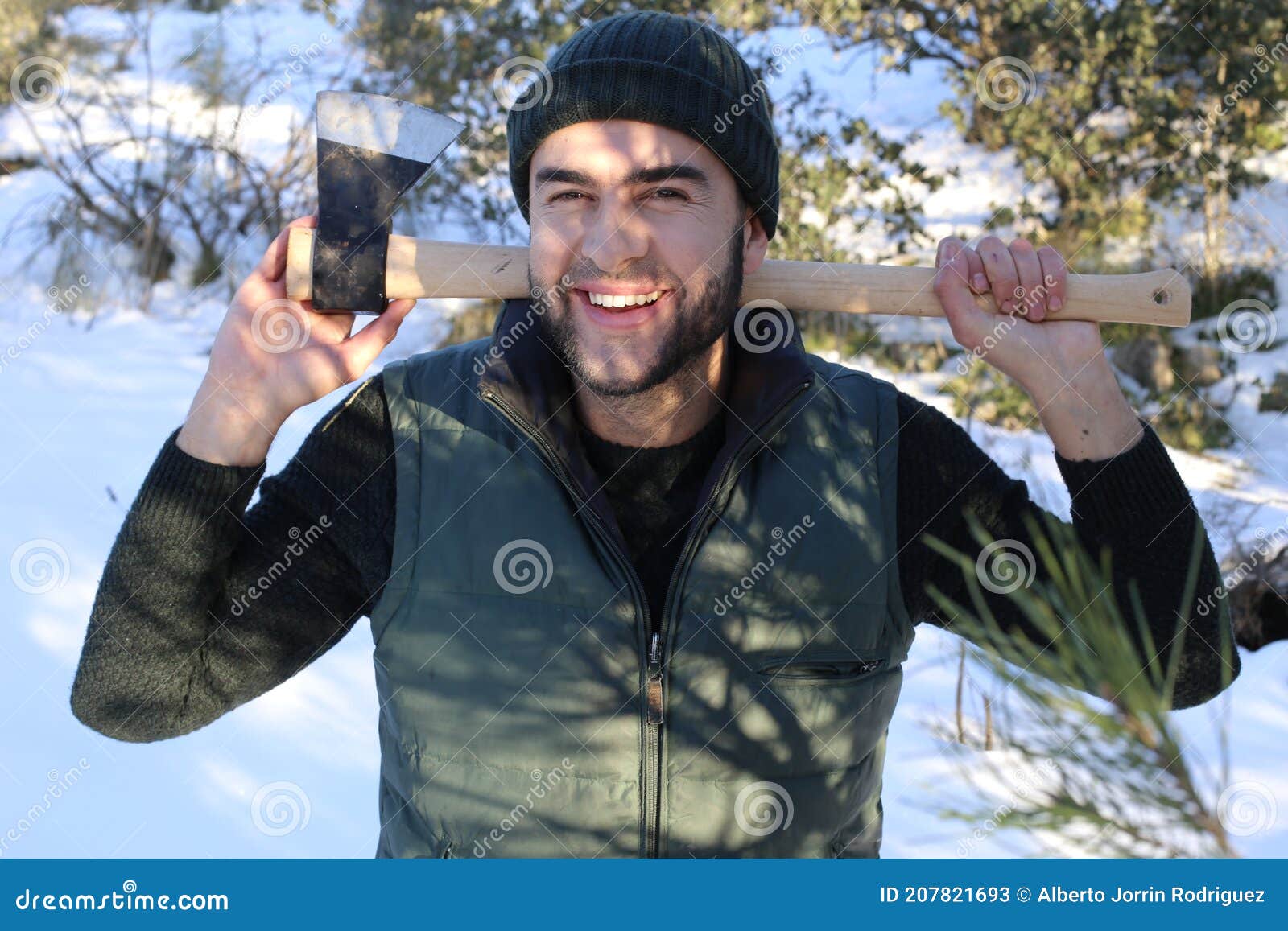 Very Attractive Lumberjack in the Snow Stock Image - Image of caucasian ...