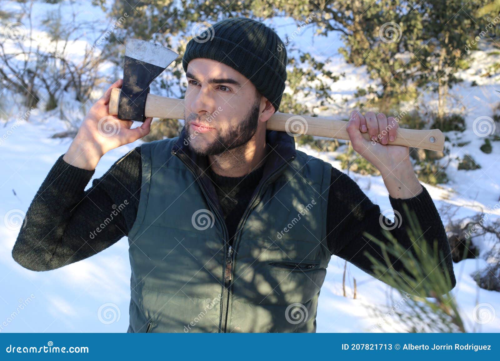 Very Attractive Lumberjack in the Snow Stock Image - Image of lumberman ...