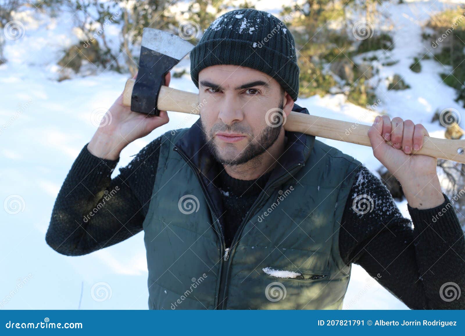 Very Attractive Lumberjack in the Snow Stock Image - Image of blizzard ...