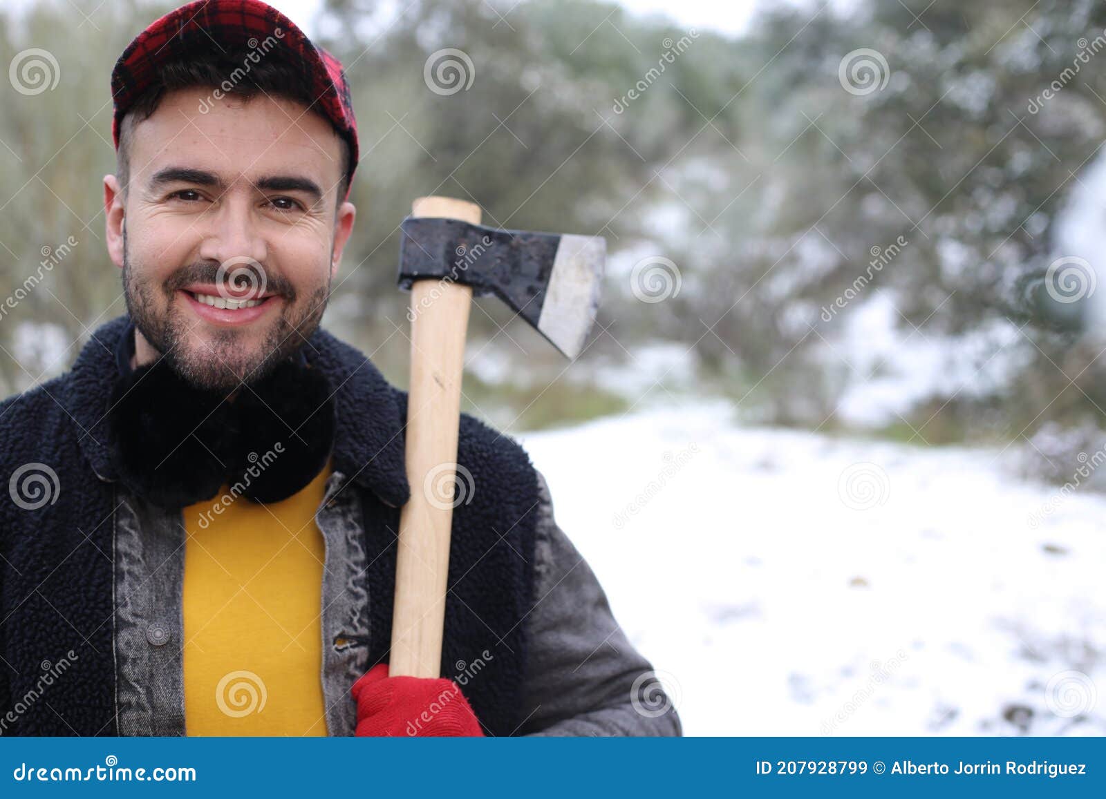 Very Attractive Lumberjack in the Snow Stock Image - Image of muscles ...