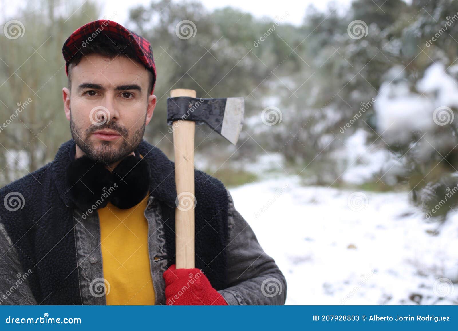Very Attractive Lumberjack in the Snow Stock Image - Image of logger ...