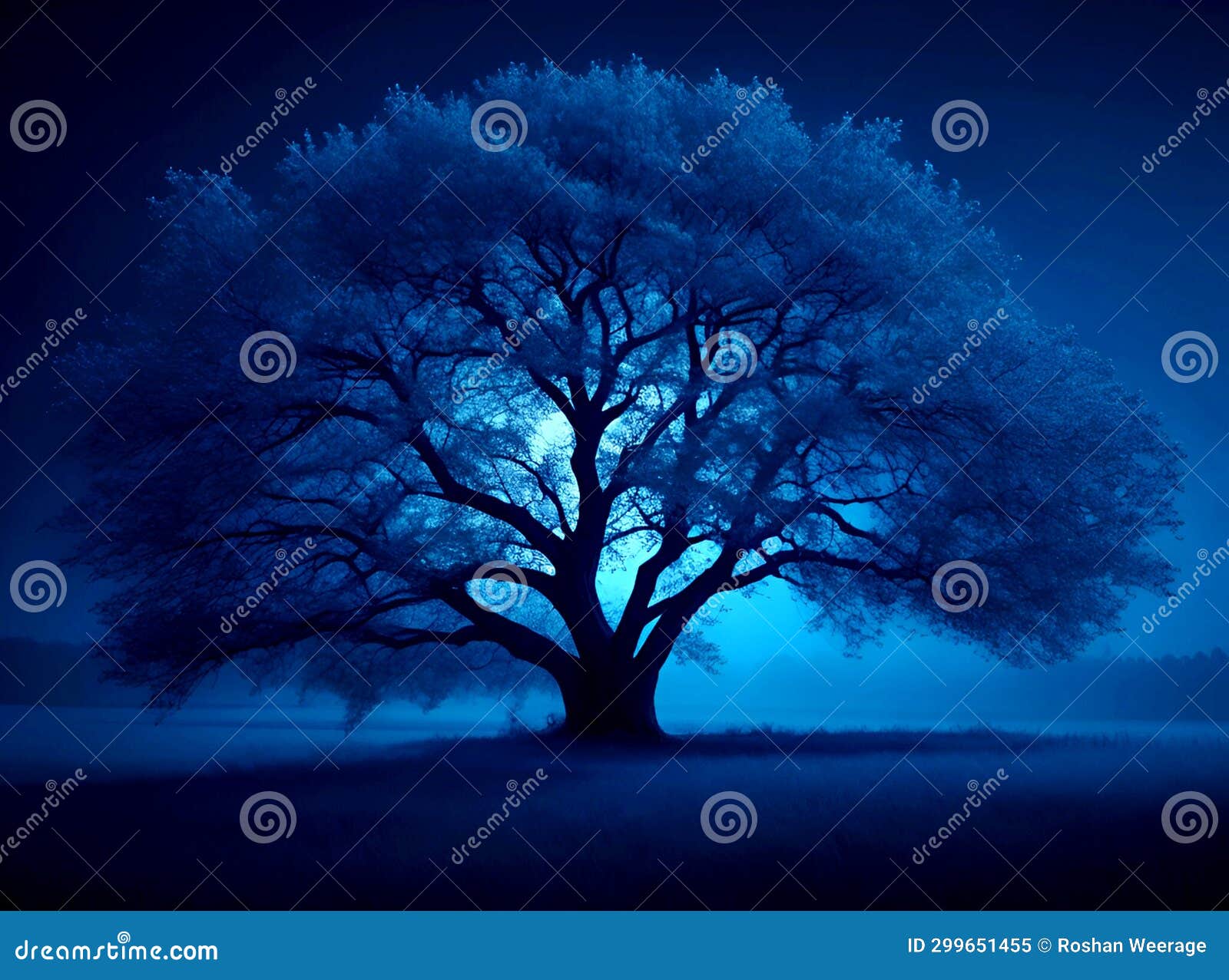 Very Beautiful Blue Color Tree in the Night Stock Illustration ...