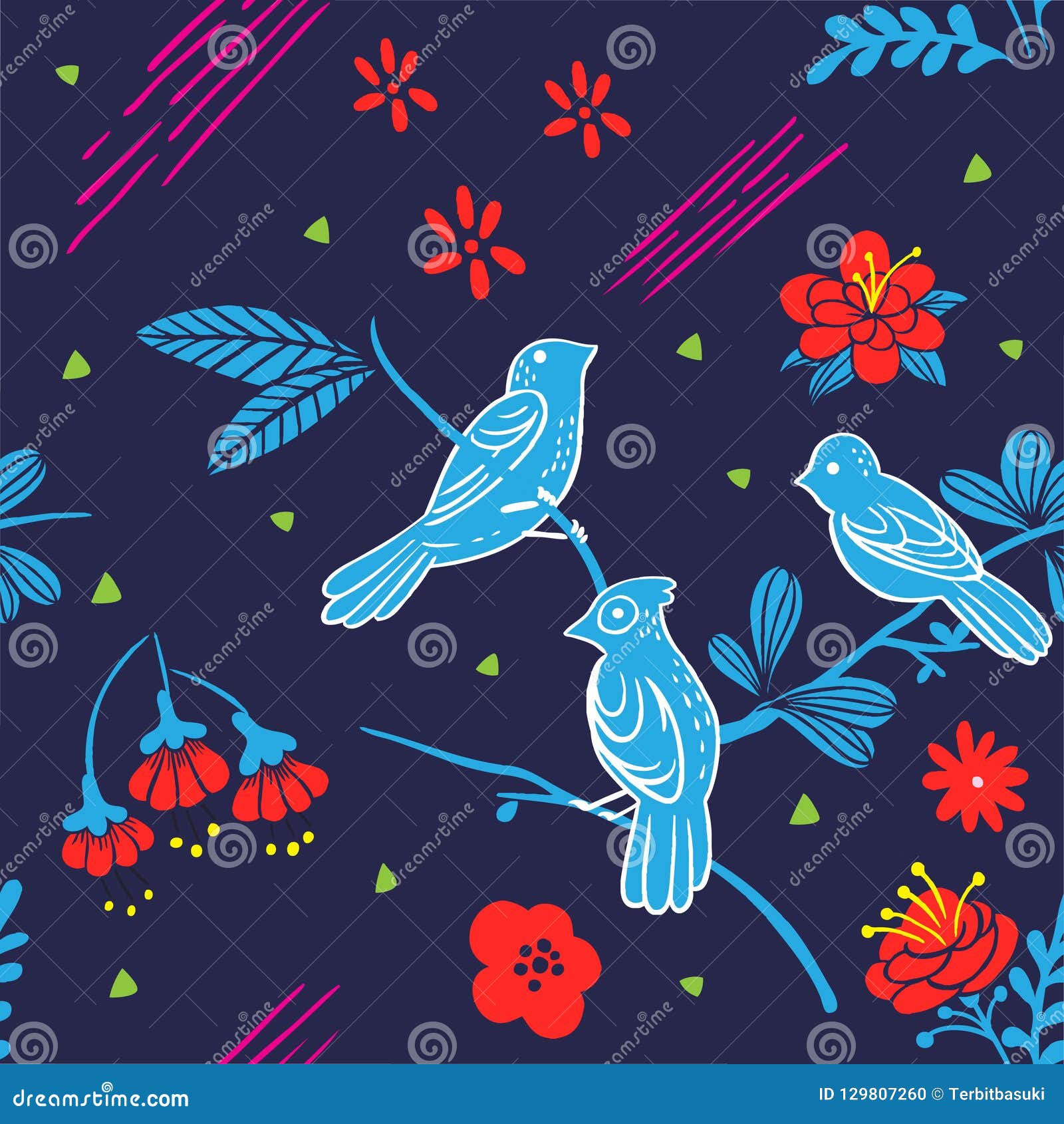 Handdrawing Bird Pattern Using Vibrant Color Stock Vector ...