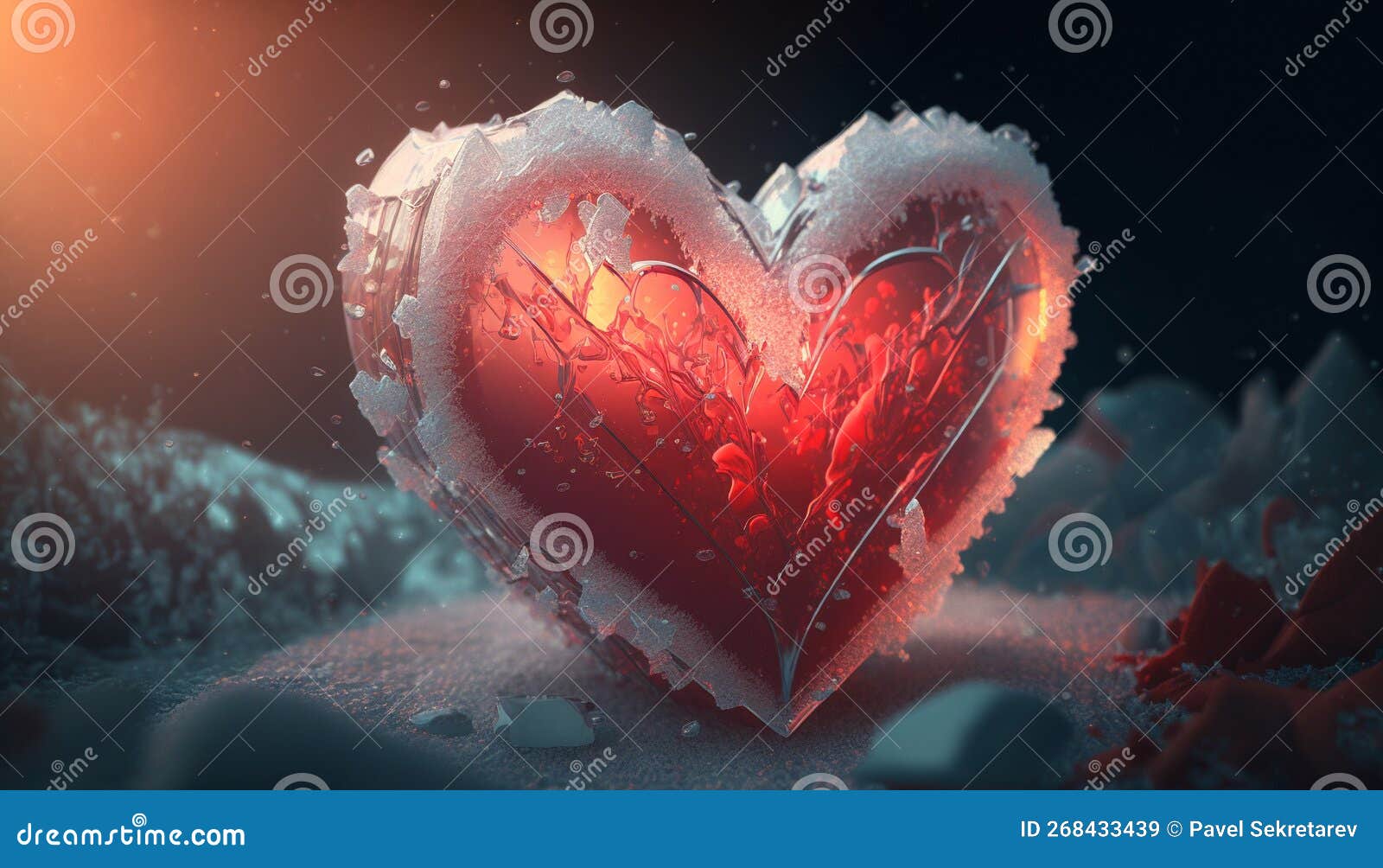 A Very Beautiful Heart of Ice Surrounded by Snow and Ice. the Heart is ...