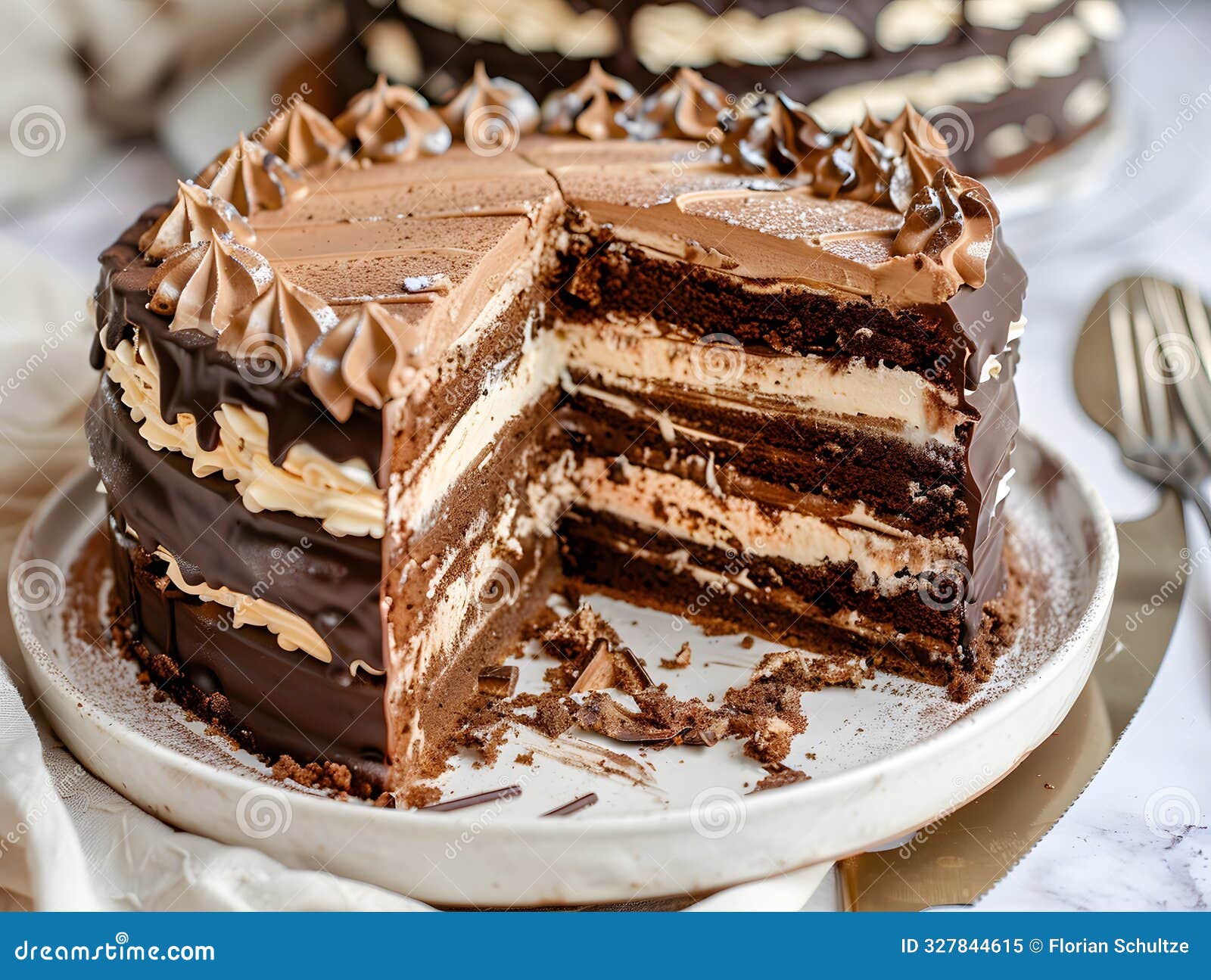 A Very Big Cake with Chocolate Cream Stock Illustration - Illustration ...