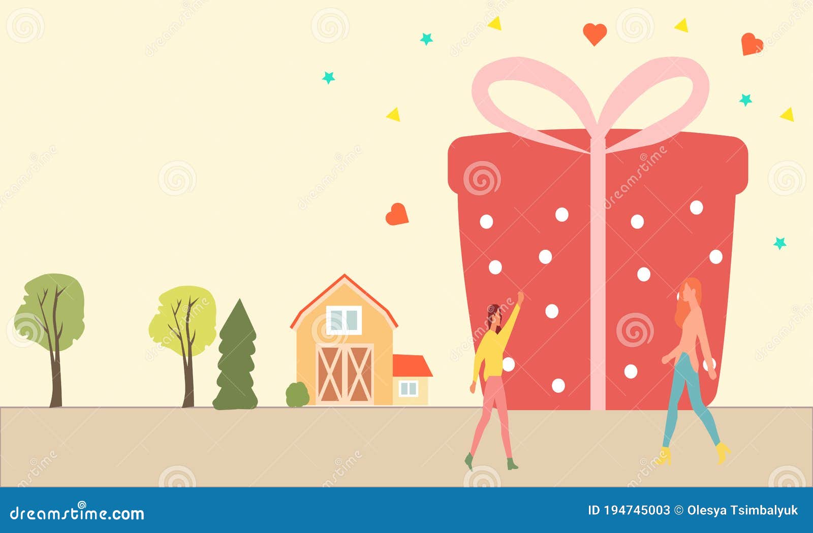 A Very Big Gift and Small People, Vector Graphics Stock Vector ...