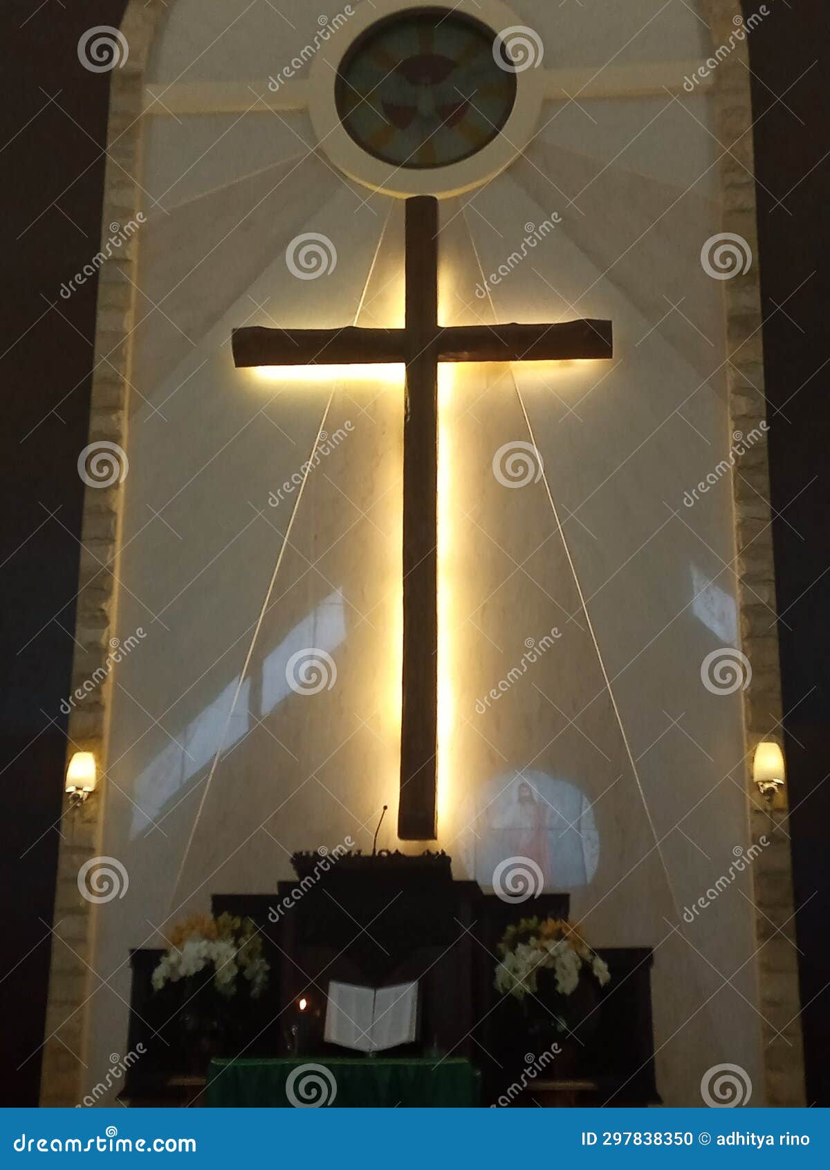 Very Bright Light of the Cross in the Christian Church Stock Photo ...