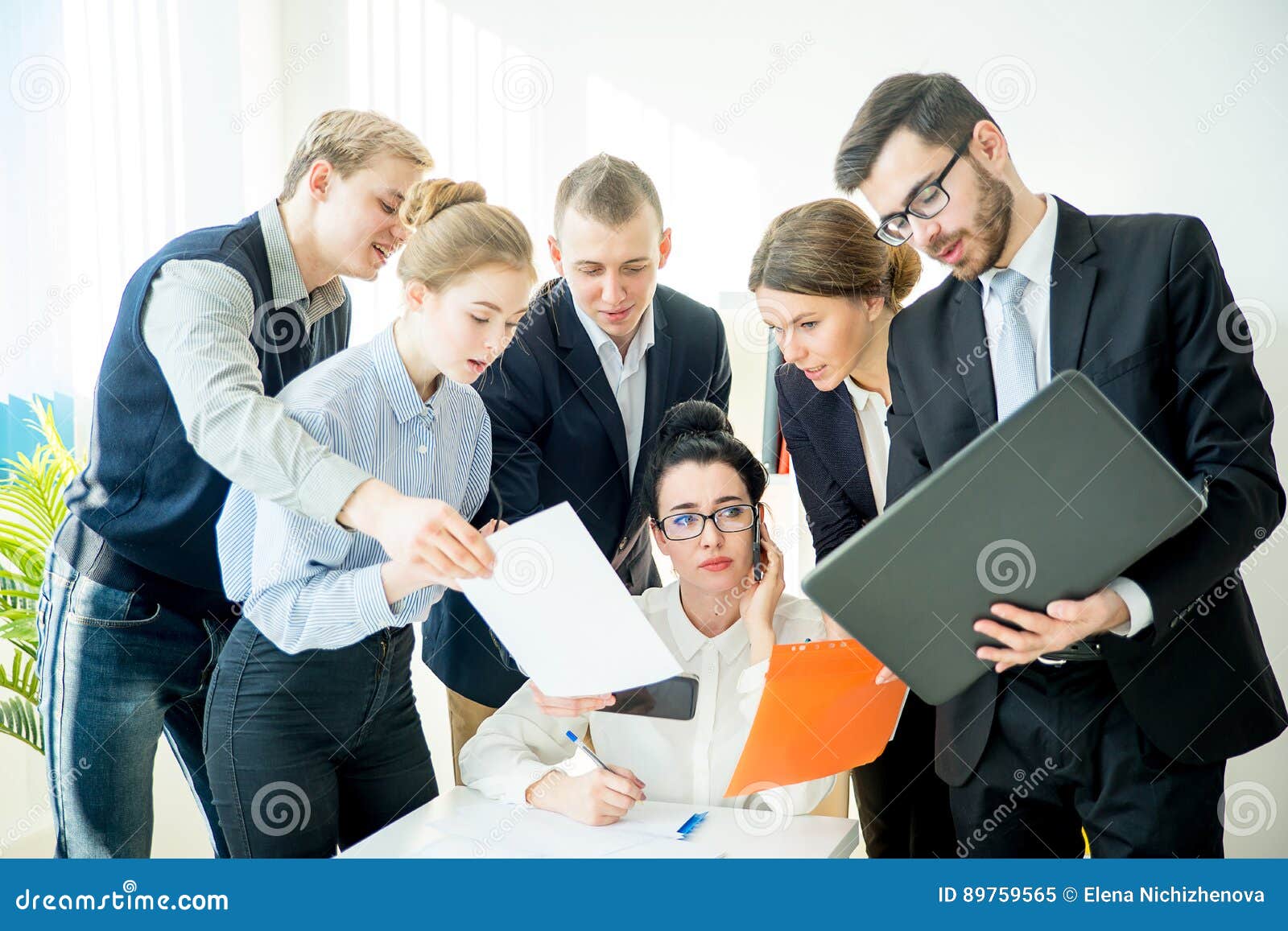 Very busy female CEO stock image. Image of young, smiling - 89759565