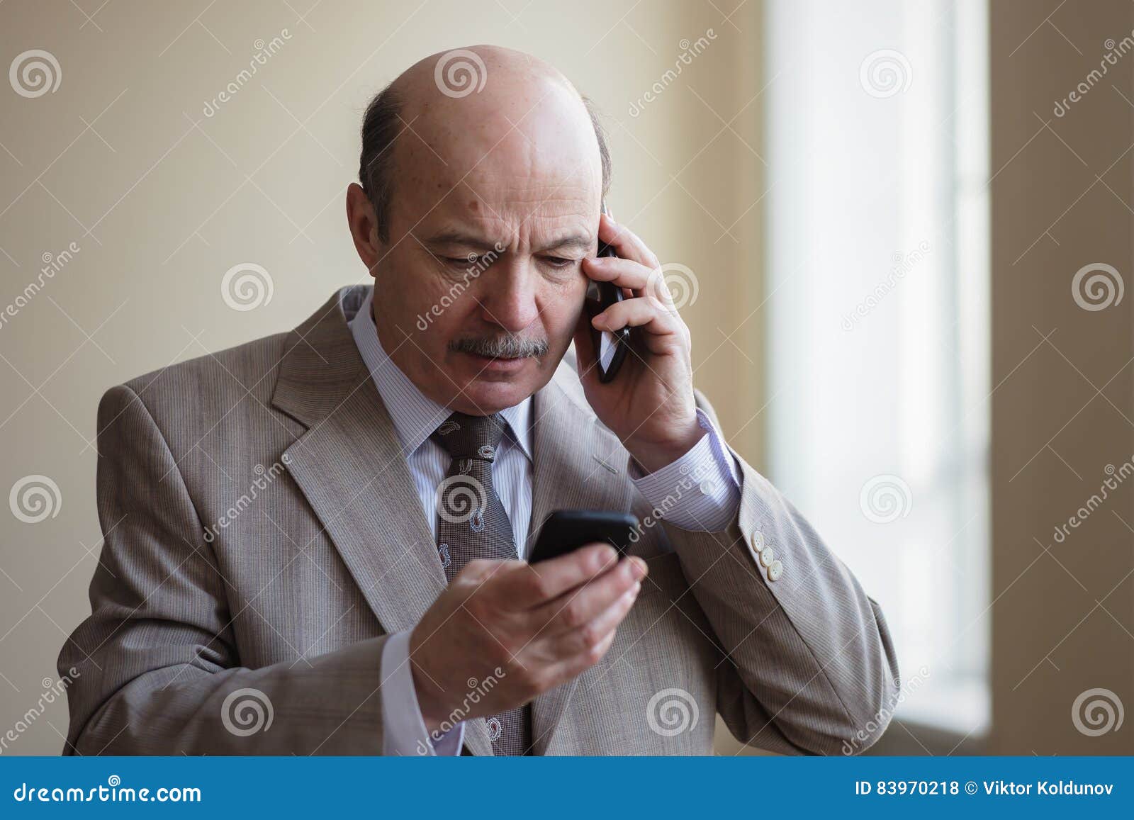 Very Busy Man Solves Several Problems. Stock Photo - Image of face ...