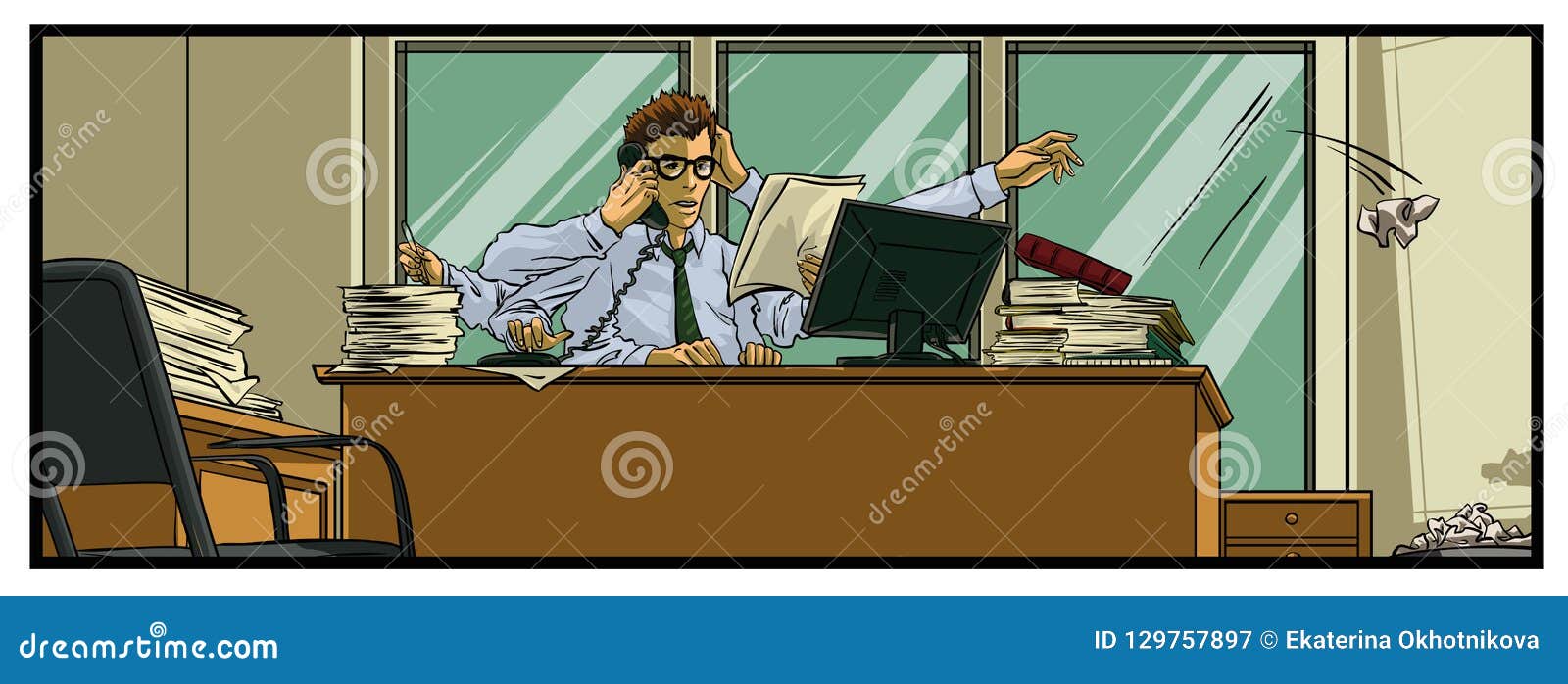 Very busy office worker. stock vector. Illustration of beautiful ...