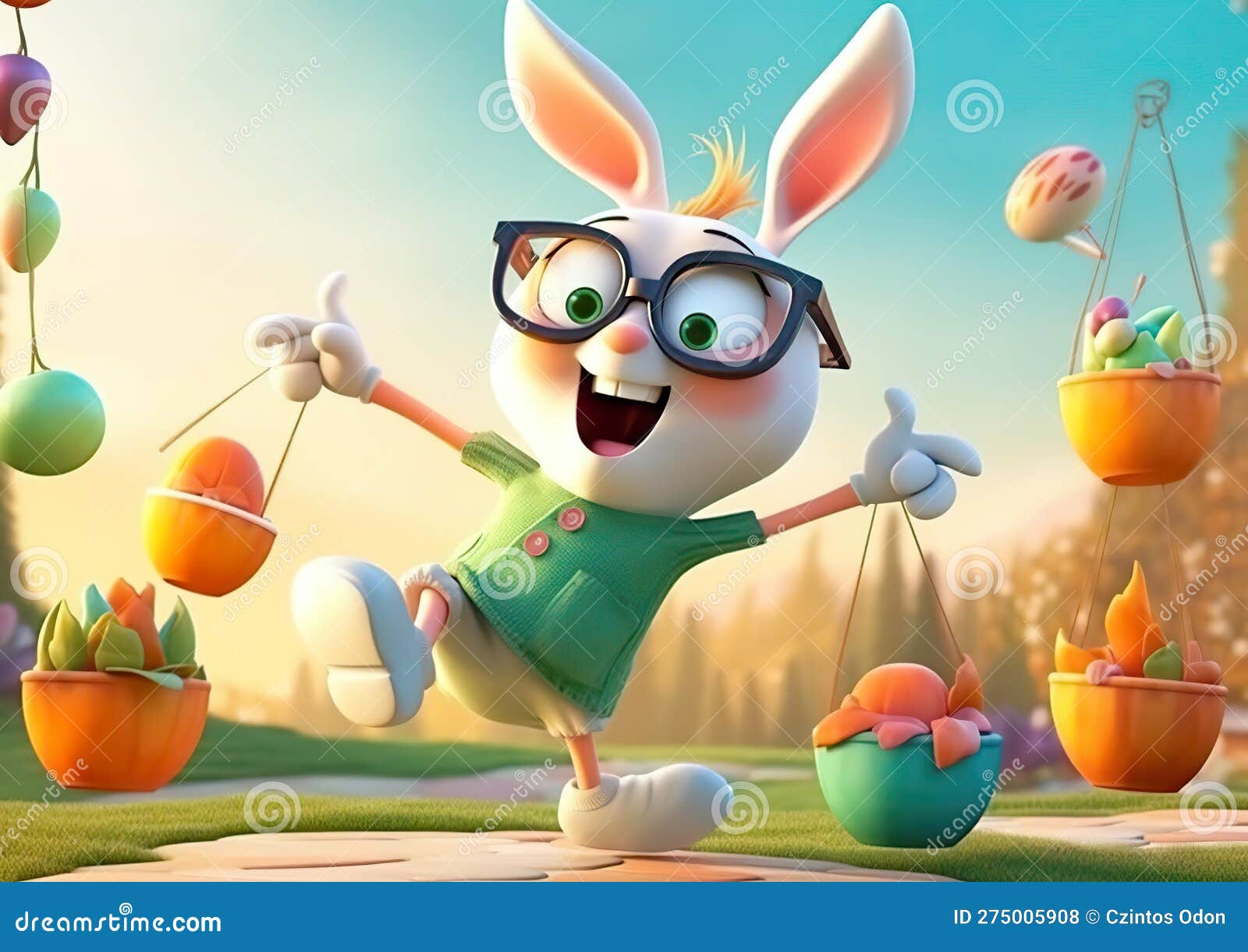 Very Cheerful, Smiling Bunny Cartoon Illustration. Stock Illustration ...