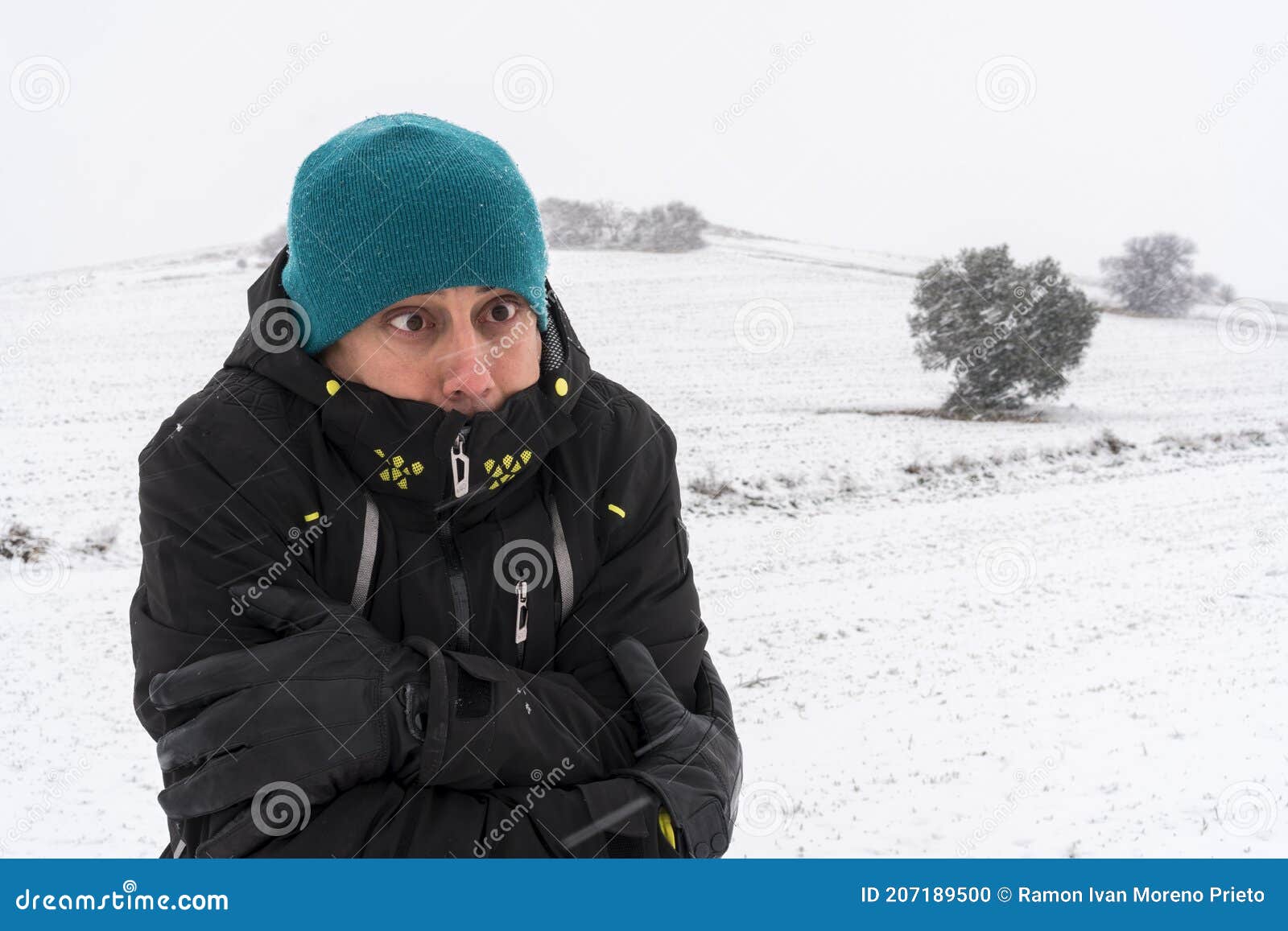 Very Cold Man in the Middle of a Snowfall Stock Photo - Image of person ...