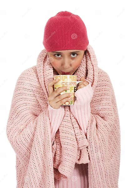 Very cold woman stock photo. Image of young, woman, coffee - 4082910