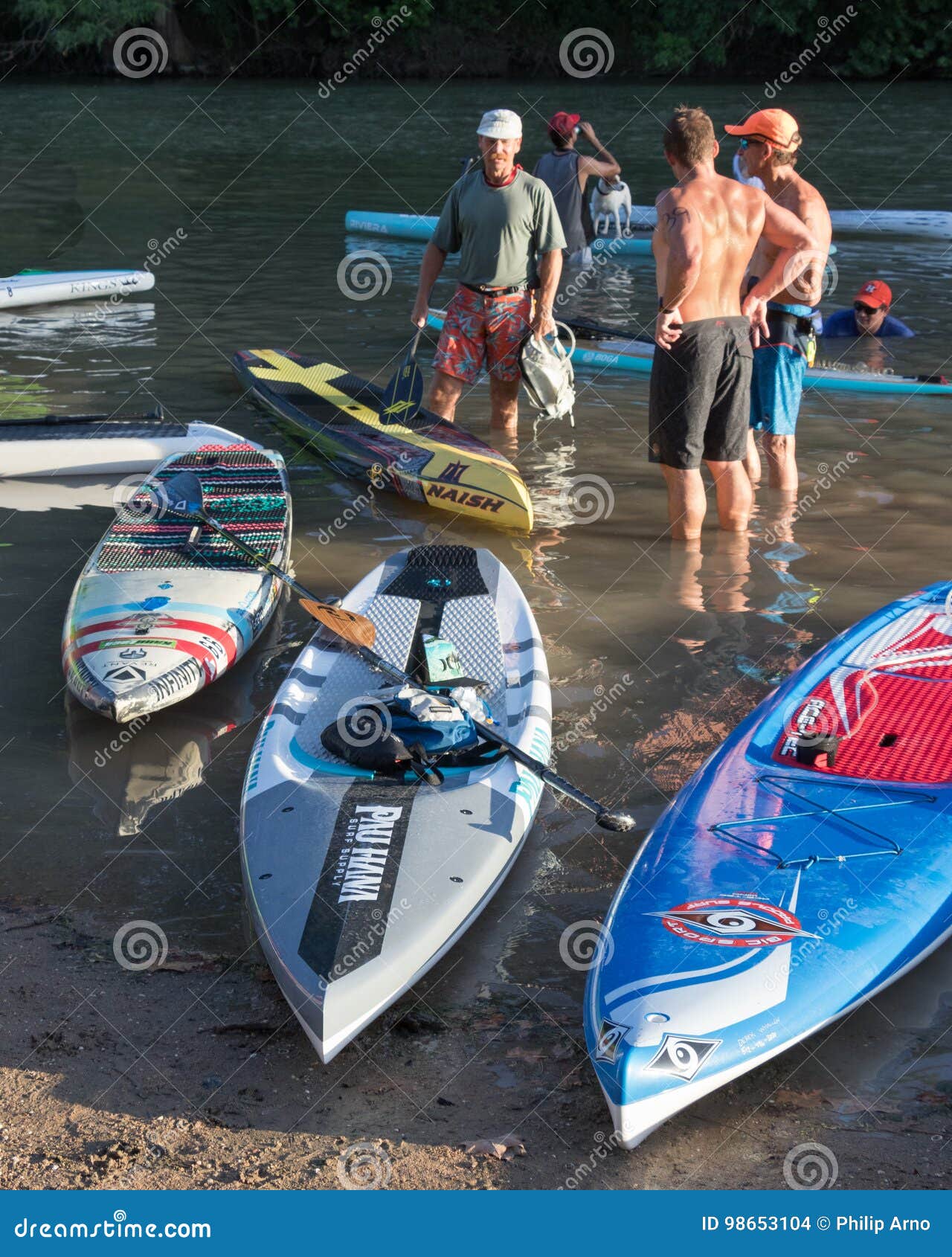 Very Colorful Paddle Boards and 3 Racers Editorial Stock Image - Image ...