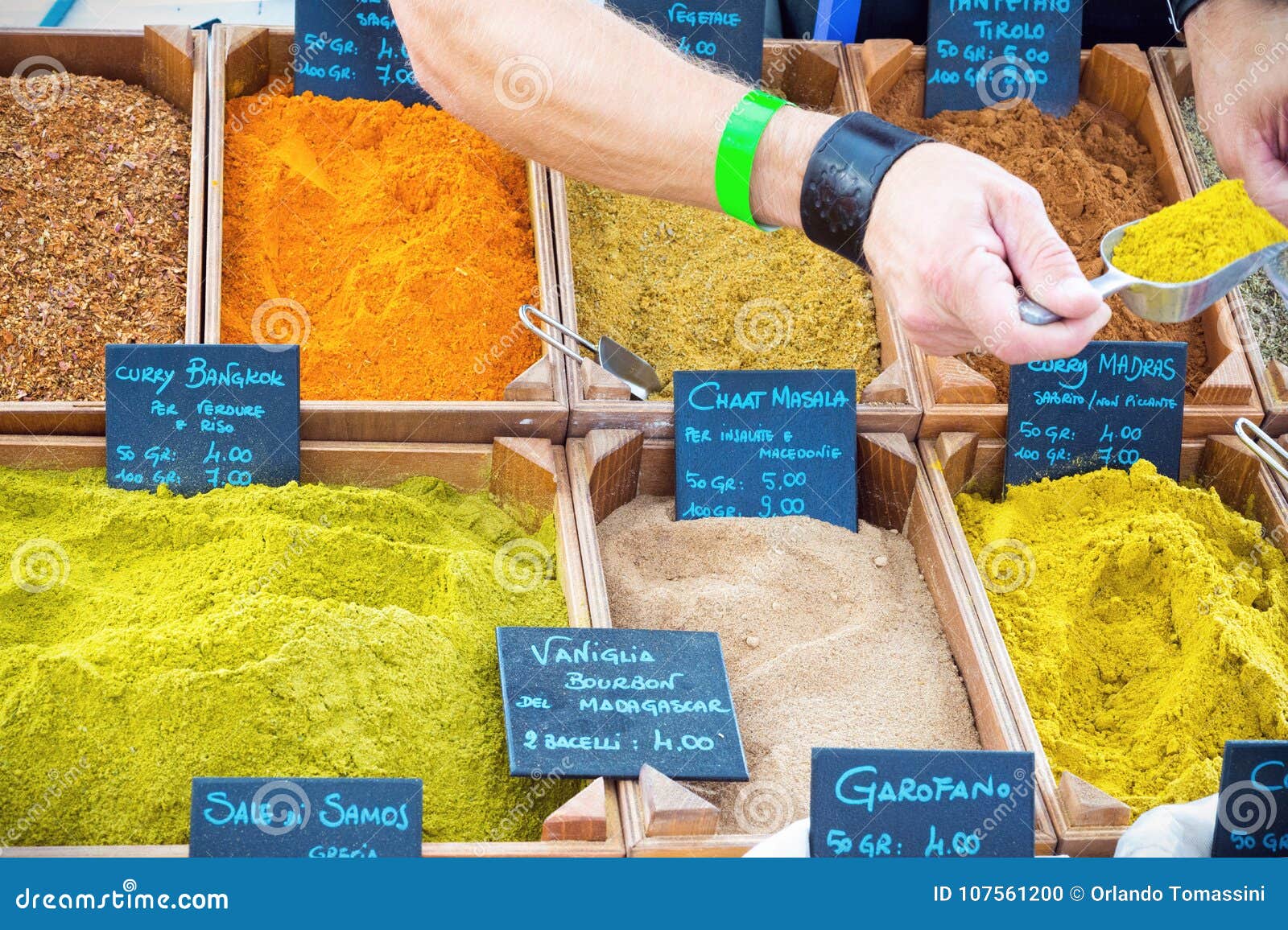 Spice stand stock photo. Image of food, leaves, color - 107561200