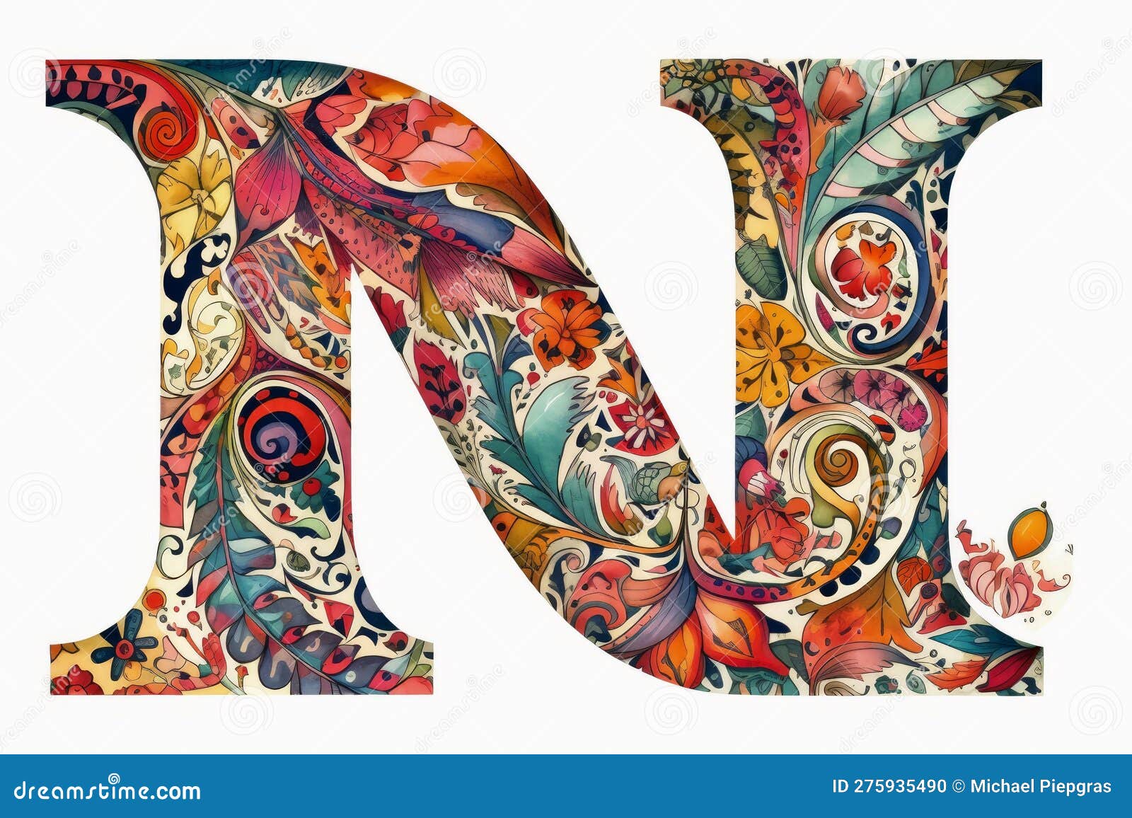 A Very Colourful and Ornate Letter N on a White Background Created with ...